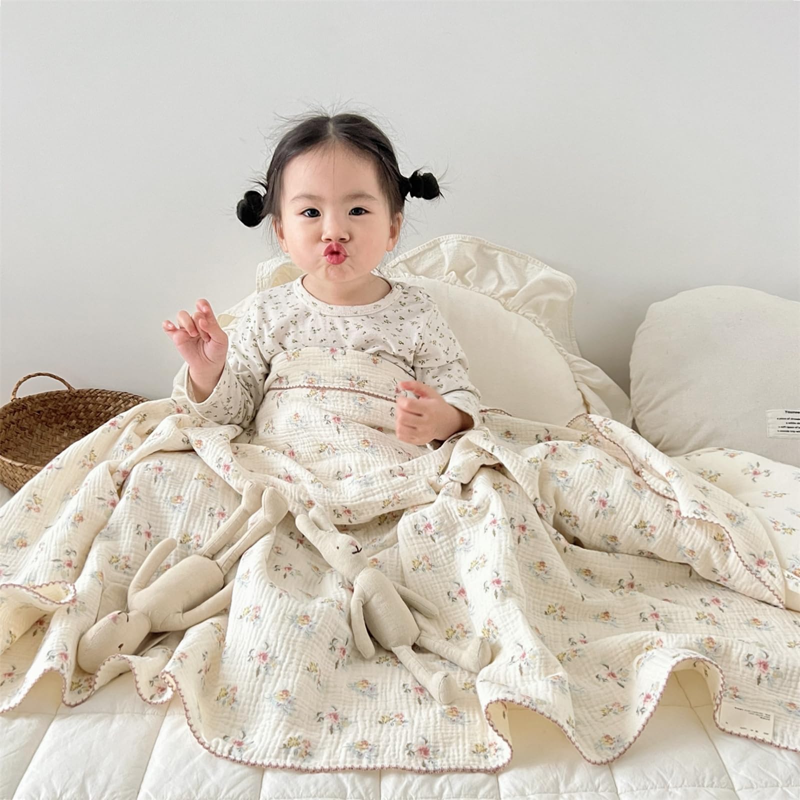 Paradigms Interiors Cotton Muslin Throw Blanket 47''x51'' Reversible ...