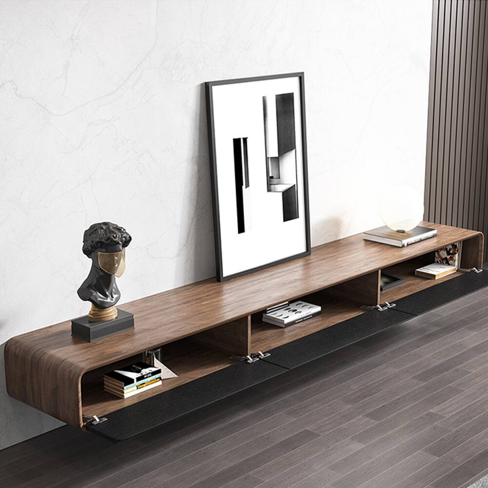 POVISON 63" Minimalist Floating TV Stand Black & Brown TS2001BWD160 ...