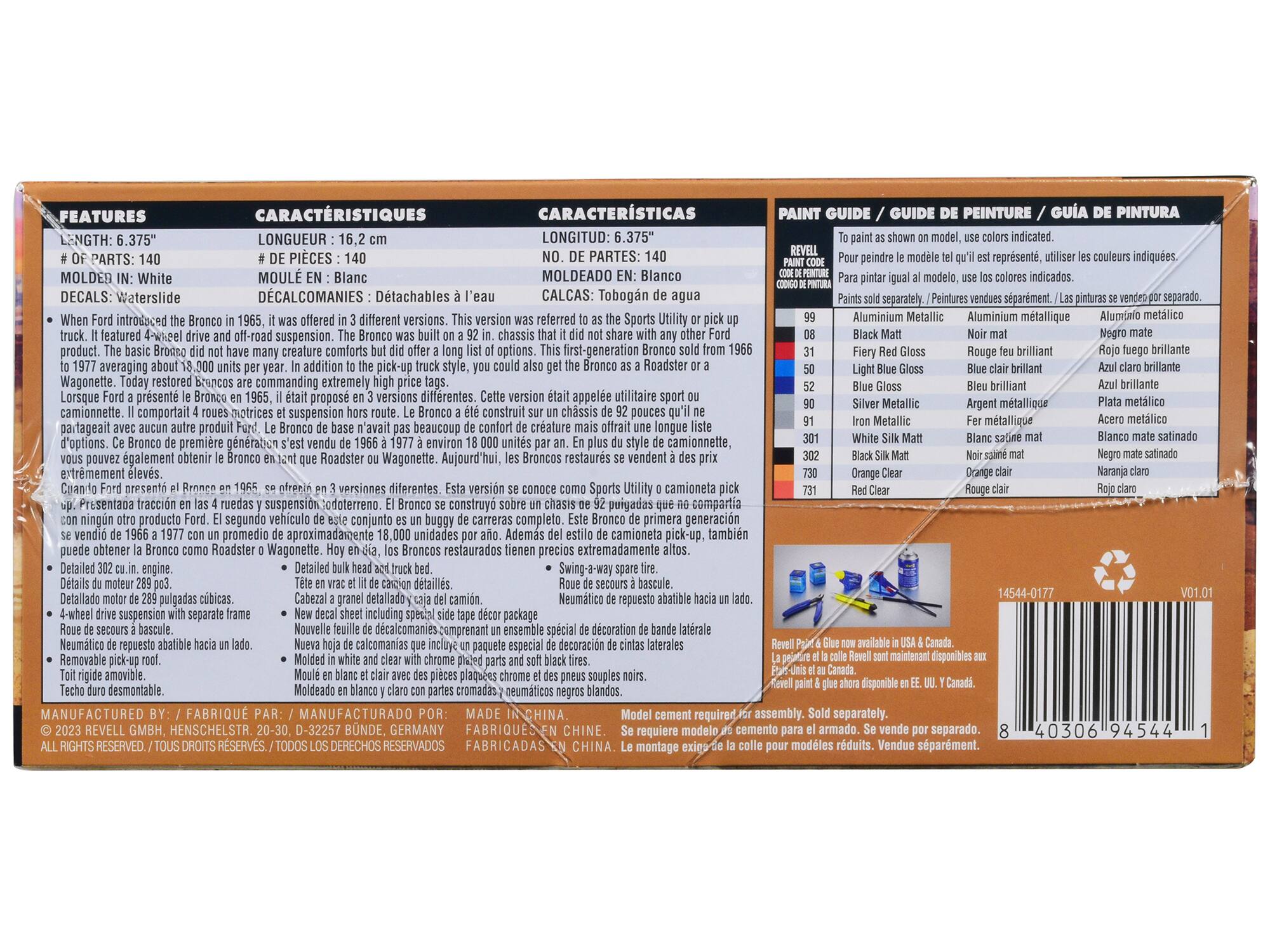 Level 5 Model Kit Ford Bronco Half Cab 1/25 Scale Model by Revell Red ...