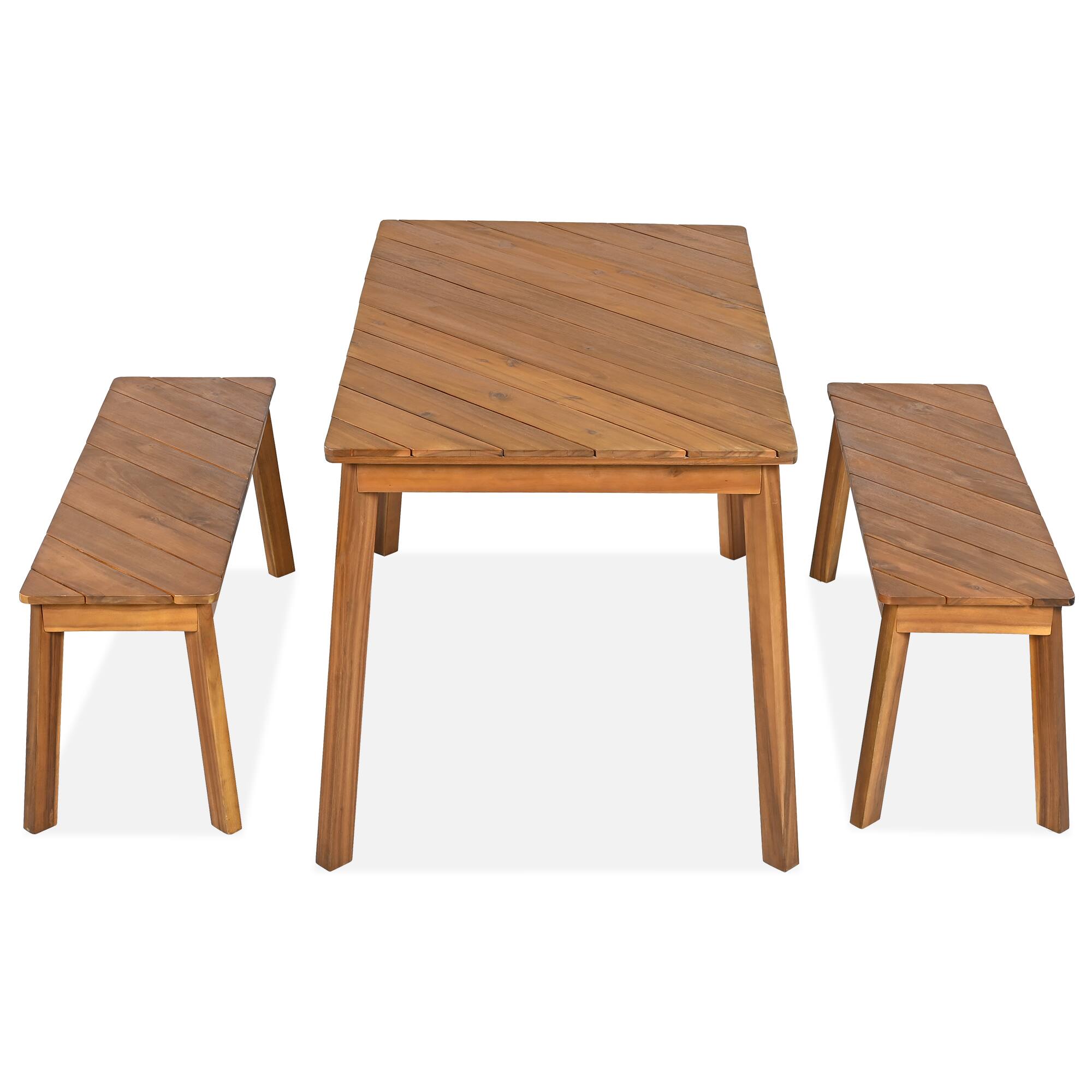 Whisen 3 Piece Solid Acacia Wood Dining Set with Table and Two Benches ...