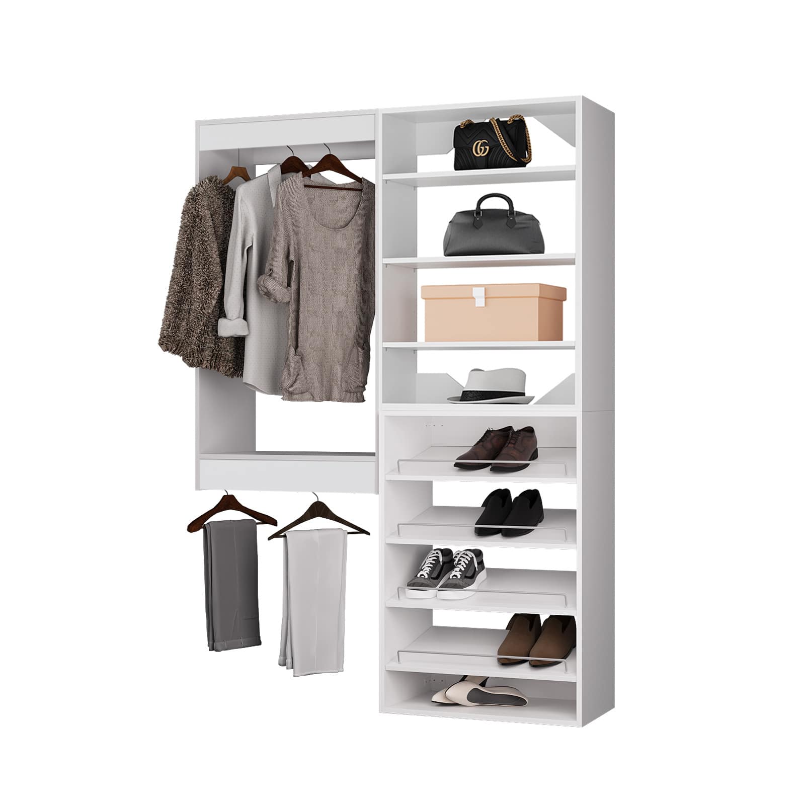LOVMOR - 58 in White Modular Closet System Unit-Customizable Wall ...