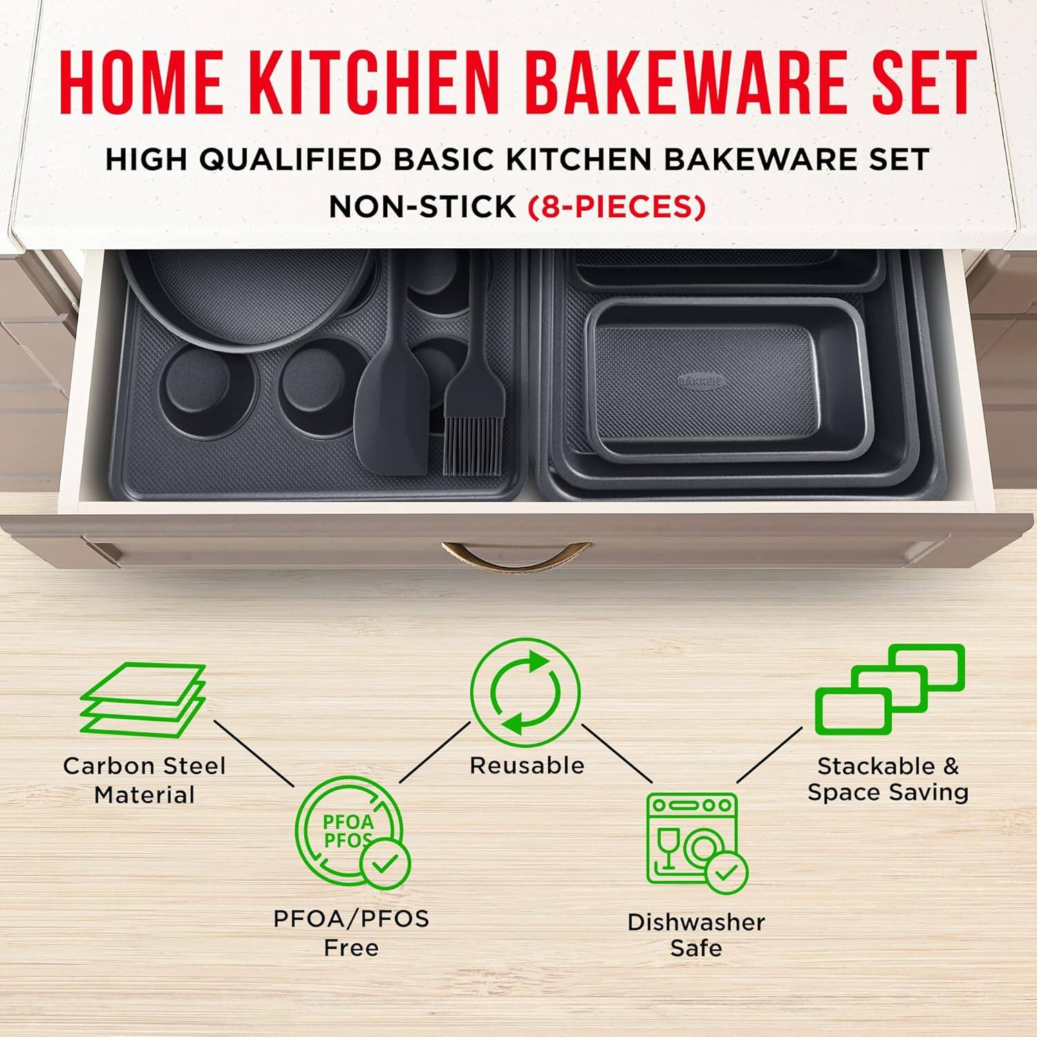 Bakken Swiss Bakeware Set – 8 Piece – Non Stick Professional Home ...