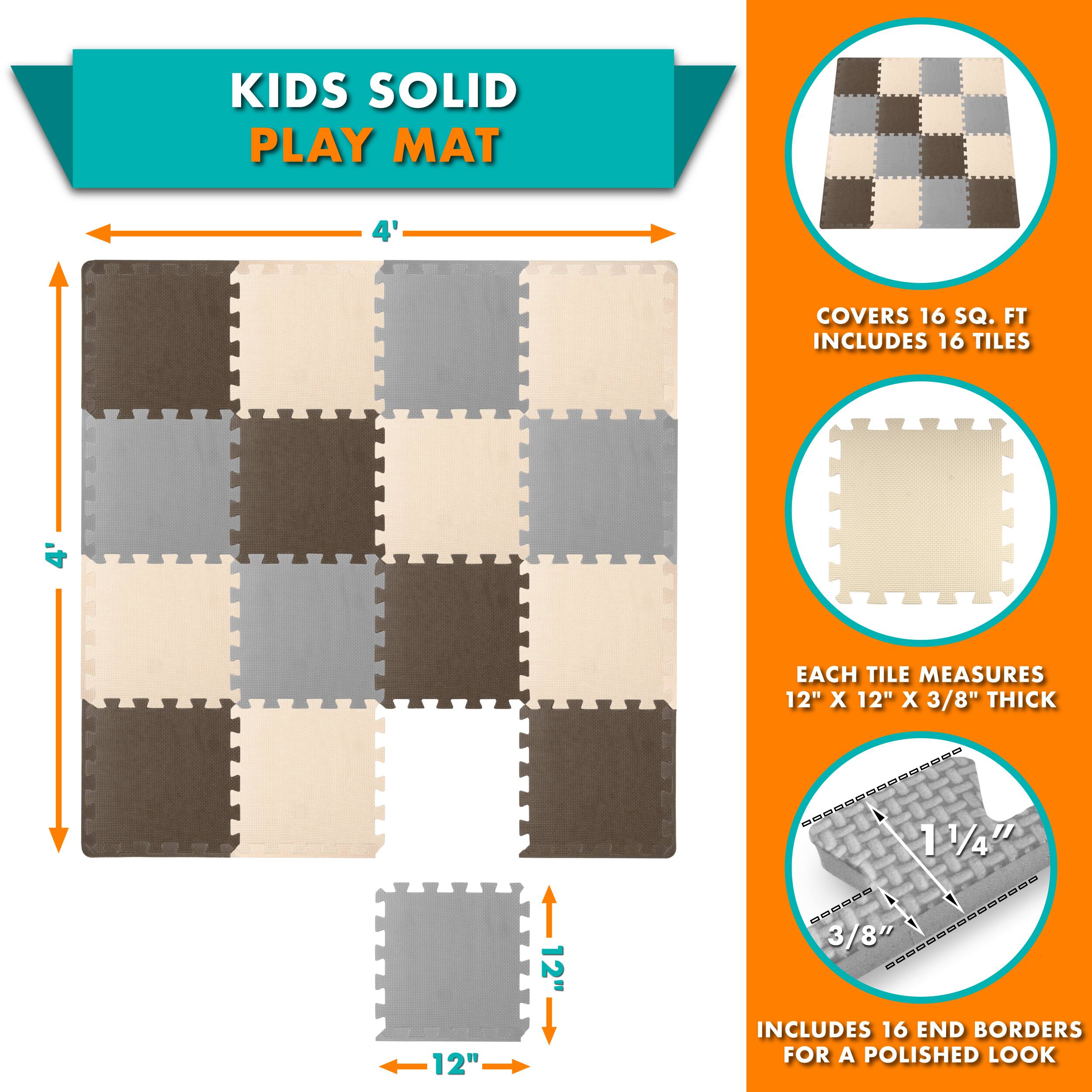 ProSource ProsourceFit Kids Solid Floor Play Mat 3/8 in, 16 sf Brown/Beige/Grey k-1004-bbg-16 ...