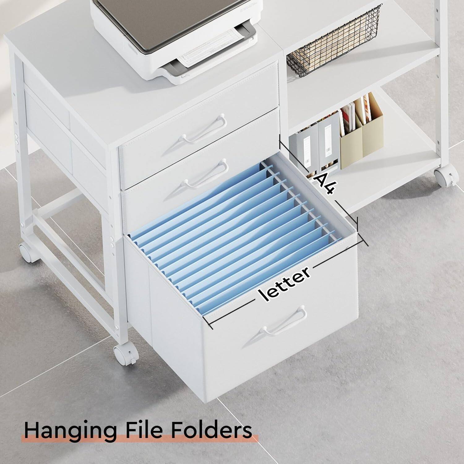 AENKYO 3 layer Mobile Filing Cabinet with Wheels Rolling Printer Stand ...