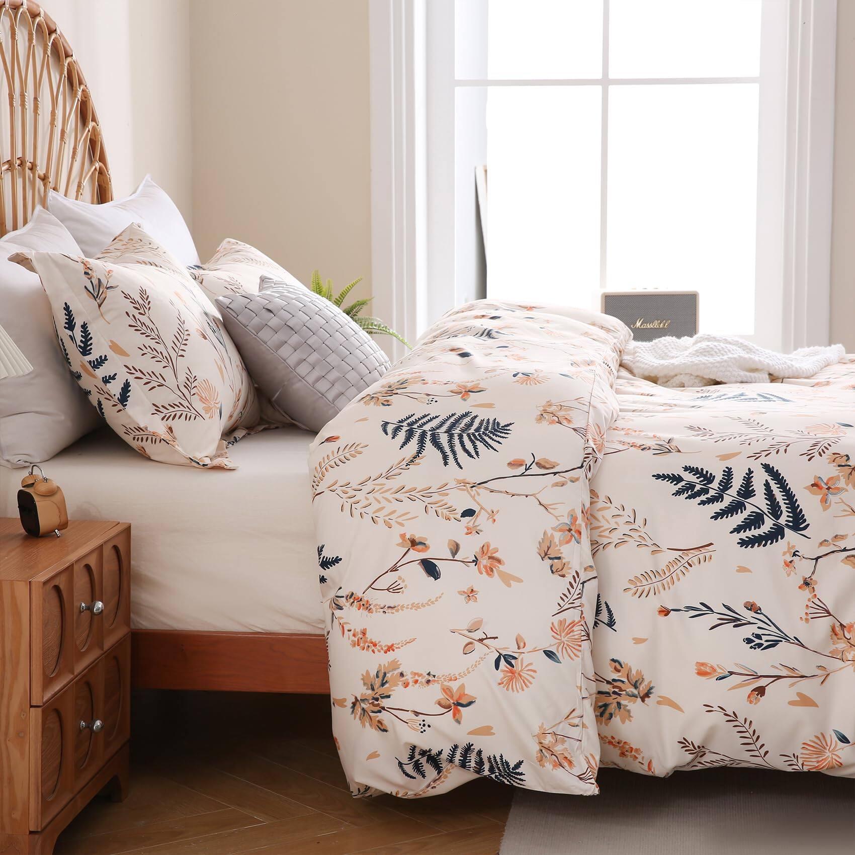 Dapper Styles Fall Floral Duvet Cover Set Boho Ferns Printed Microfiber ...