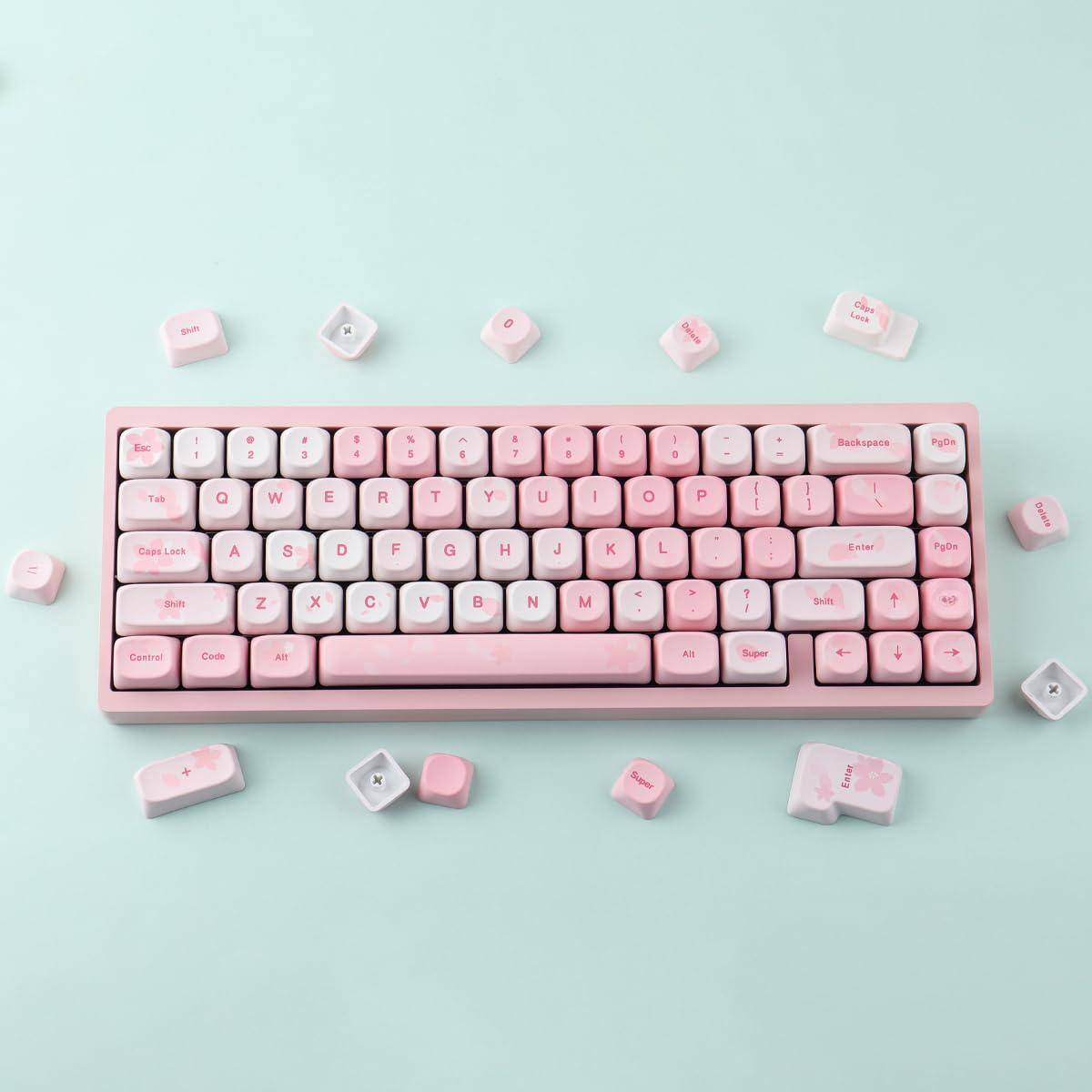 Cedar Assembly Moa Keycaps cute Sakura Pink Pbt Custom Cherry Blossom ...