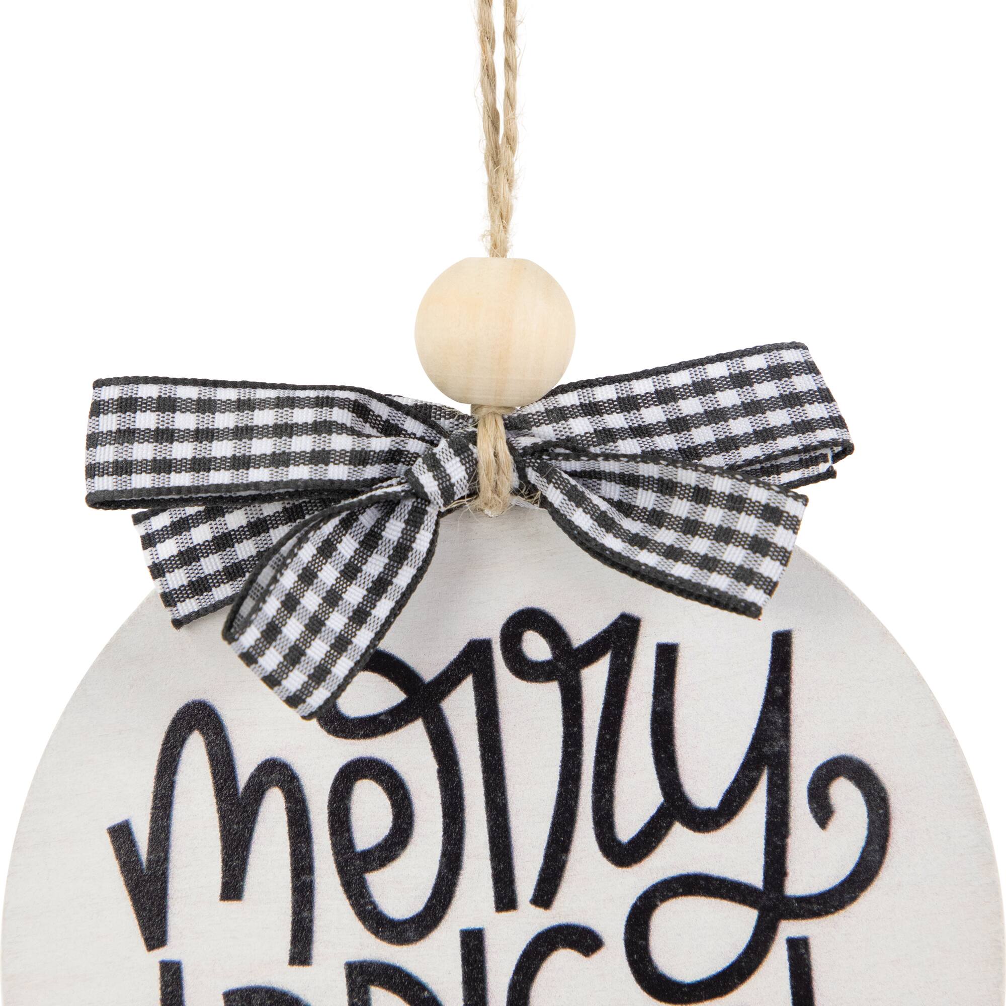 Northlight Wooden "Merry & Bright" Disc Christmas Ornament with Plaid ...