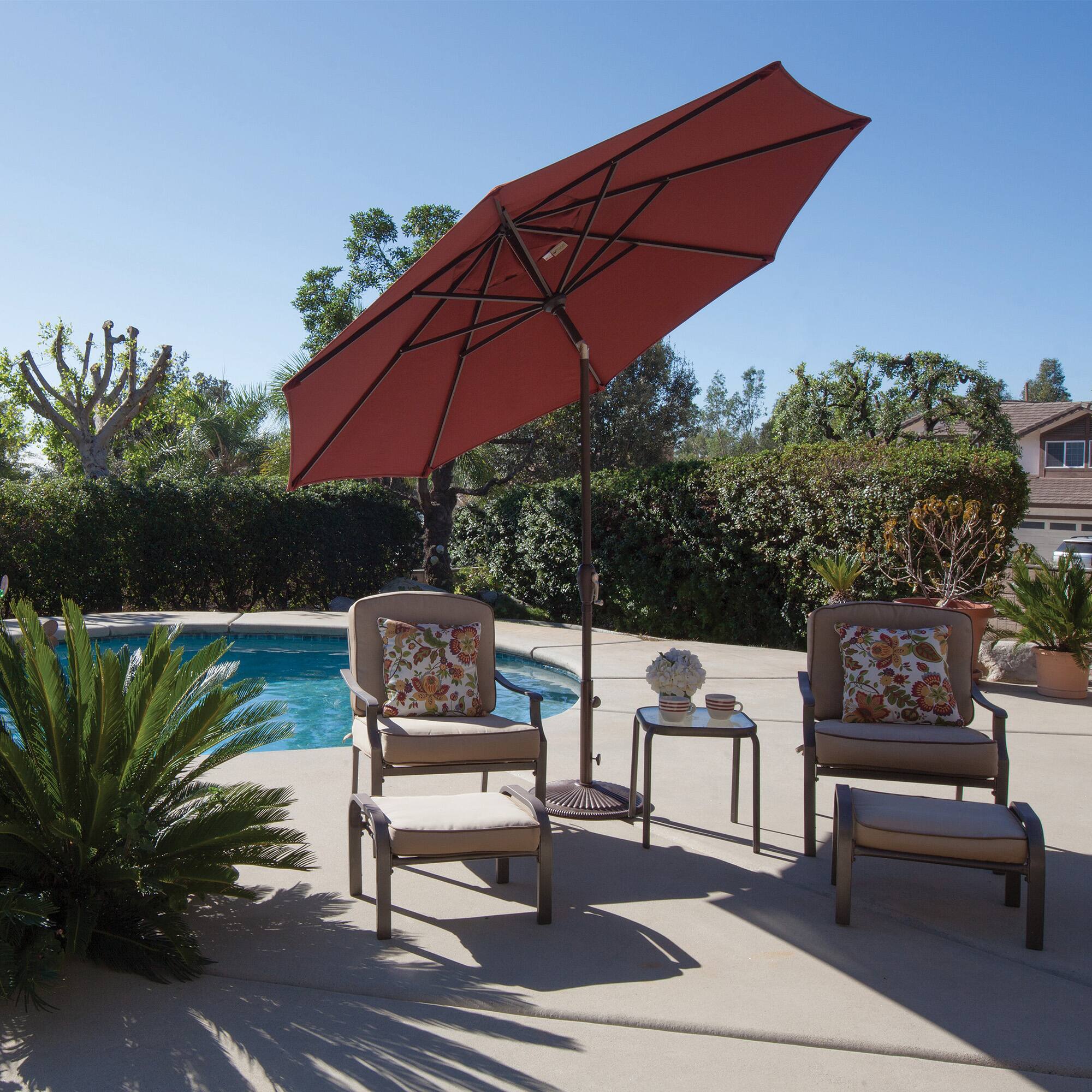 Mondawe 9' Octagon Patio Market Umbrella Black Frame Auto Tilt Natural ...