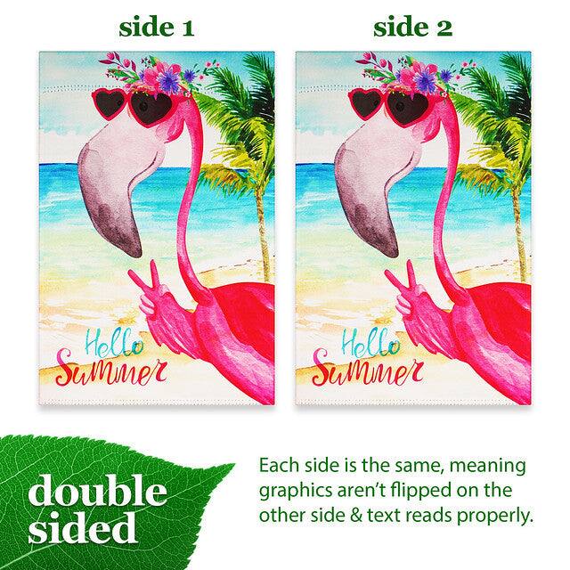 G128 Hello Summer Flamingo Peace Sign Garden Flag 12 x 18 Inch Printed ...