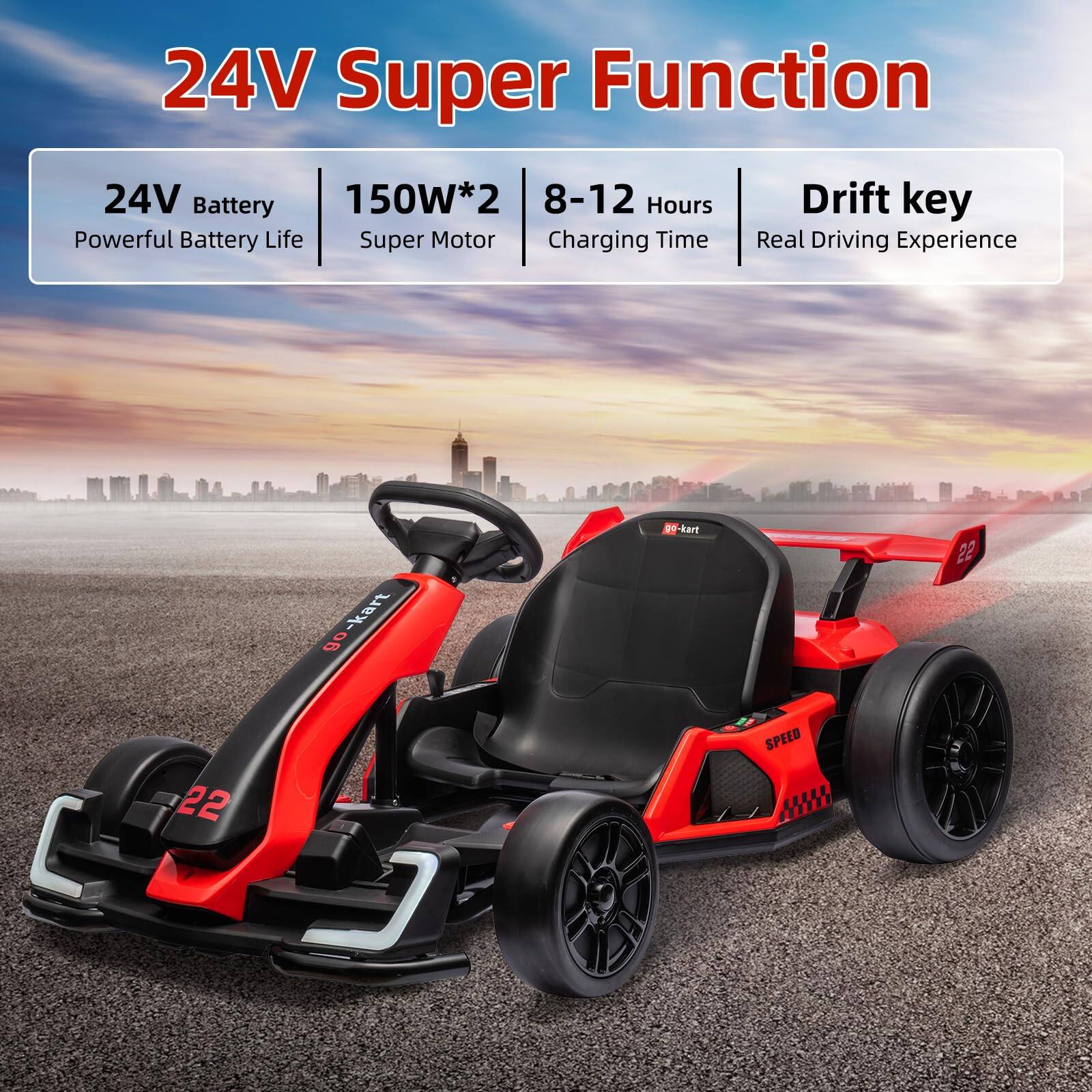 GARVEE 24V Kids Electric Drift Go Kart, 300W Motor, 8.5MPH, Adjustable ...