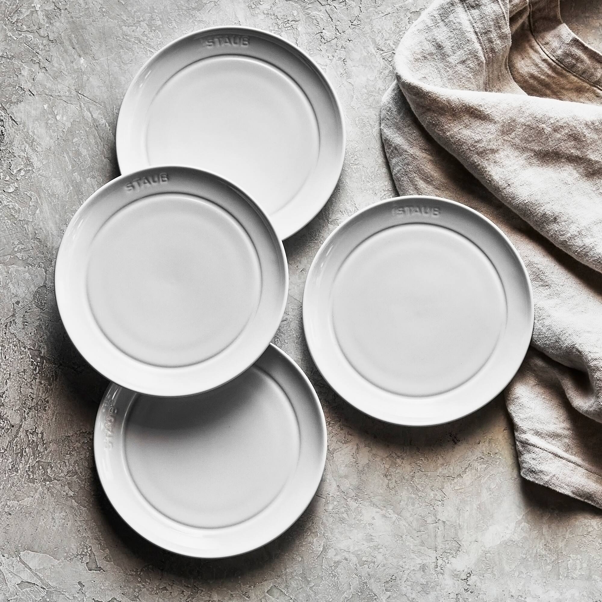 Staub Ceramic Dinnerware 4 pc 6 inch Appetizer Plate Set White 1021468 ...