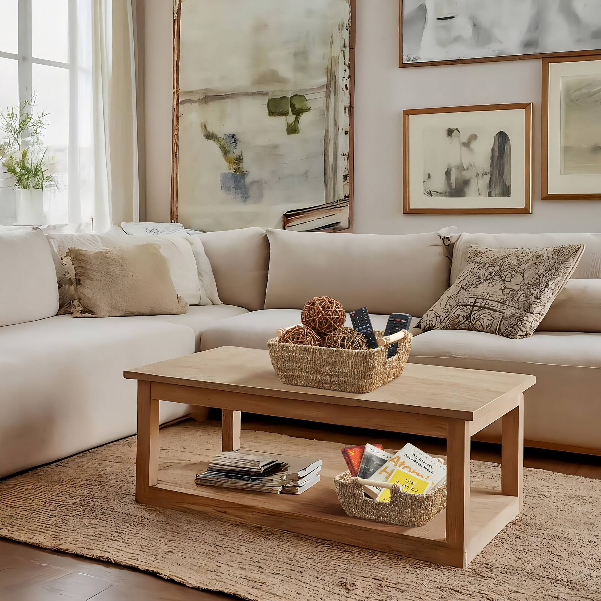 Casafield Hyacinth Seagrass Oval Storage Baskets with Wooden Handles ...