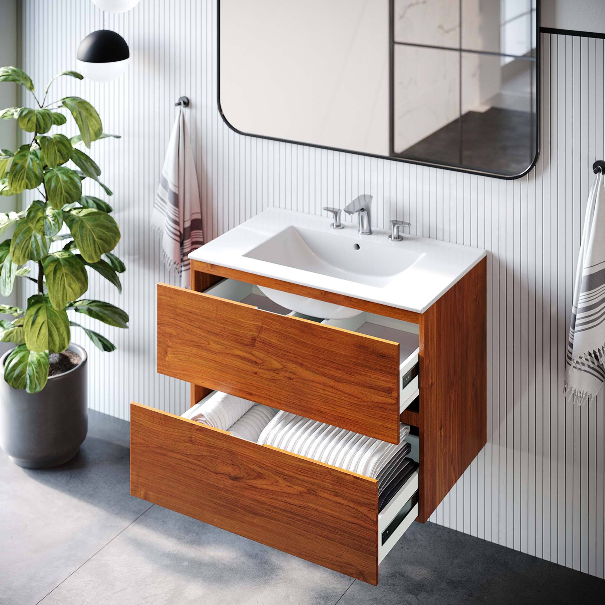 Scenic Wall Mount Bathroom Vanity Basin Included by Modway Cherry White ...