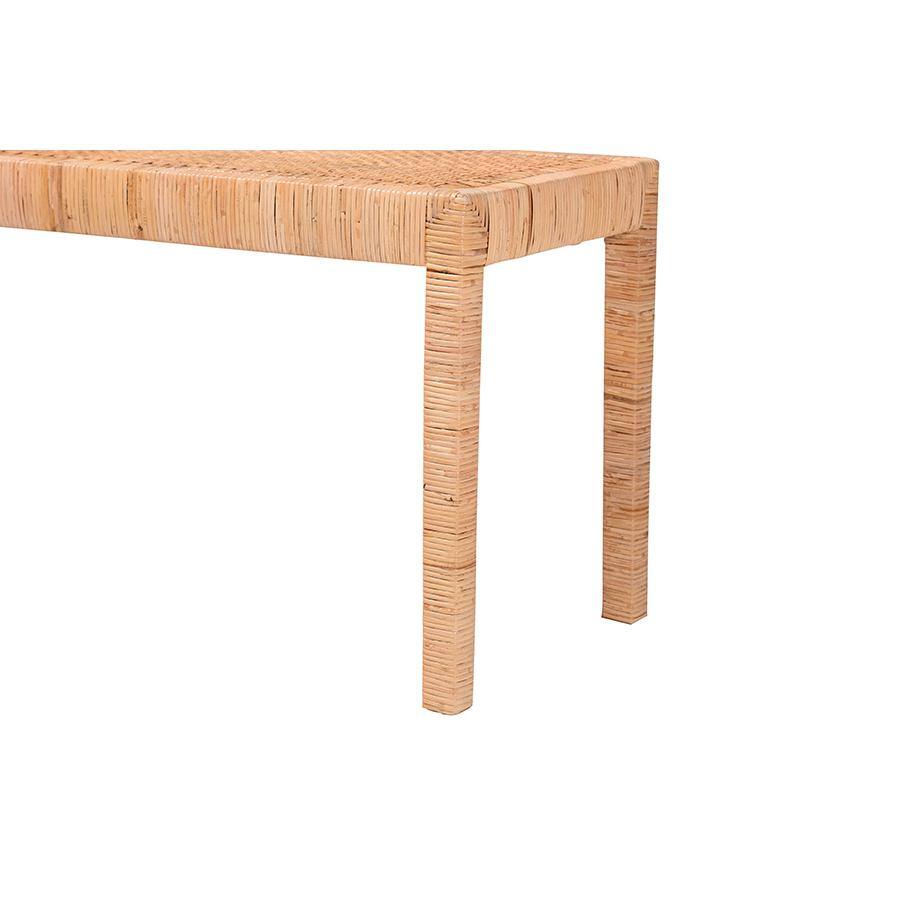bali & pari Bohemian Natural Rattan and Mahogany Wood Long Accent Bench ...
