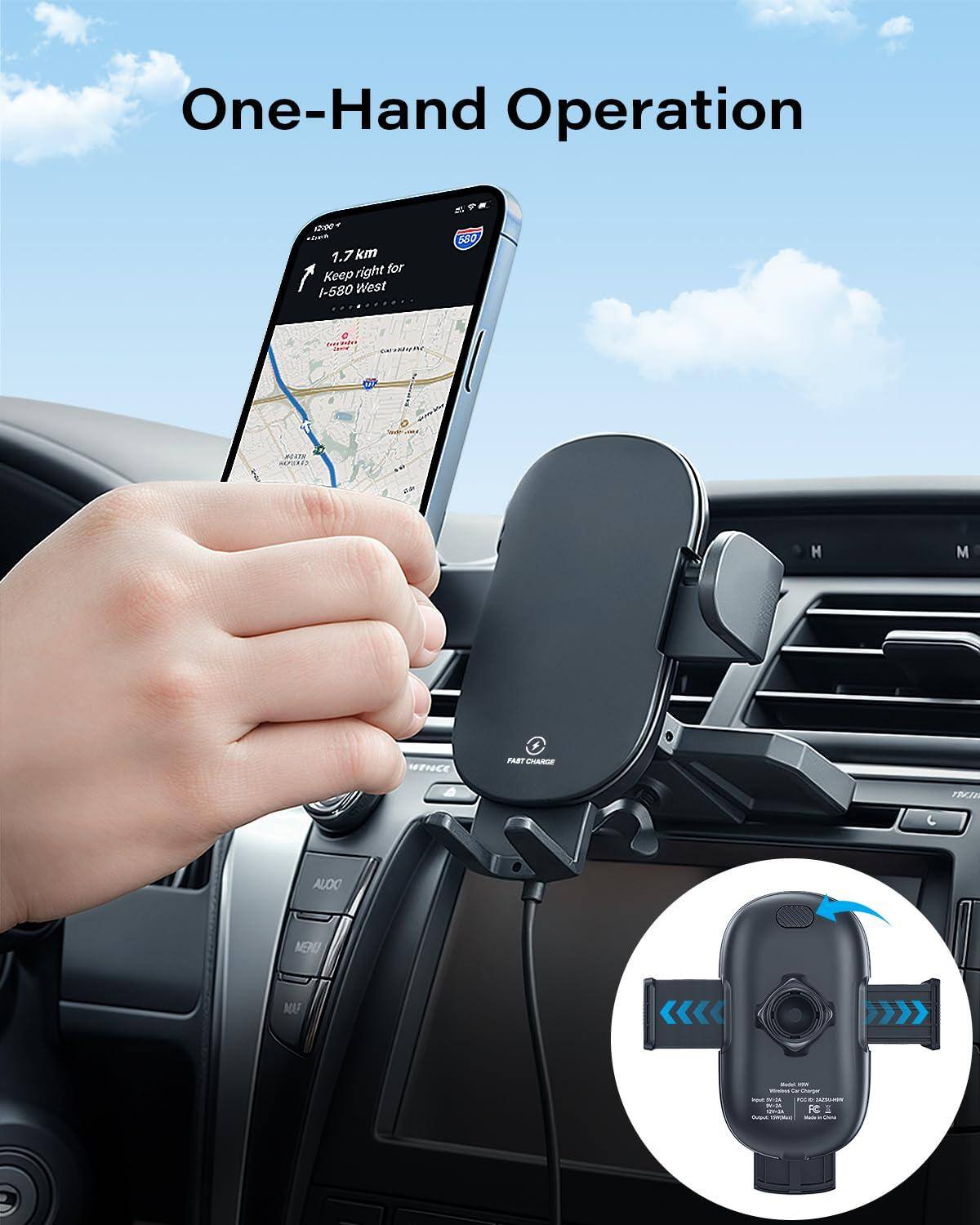 HM 1810 Sturdy Cd Slot Phone Mount Upgraded Wireless With One Hand ...