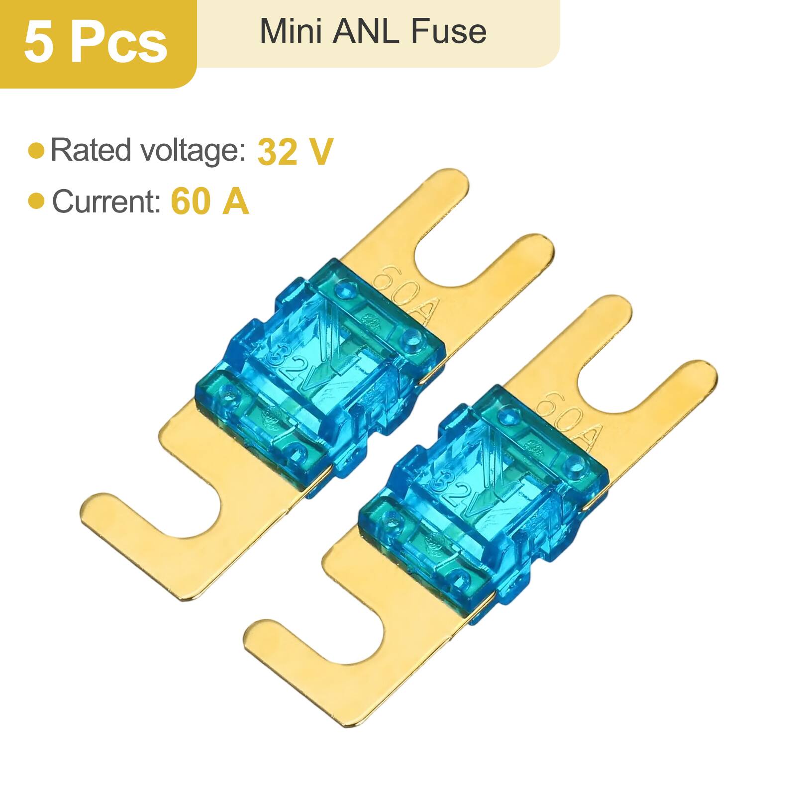 Unique Bargains 5pcs 60A 32V Mini ANL Fuse Blade Type for Automotive ...