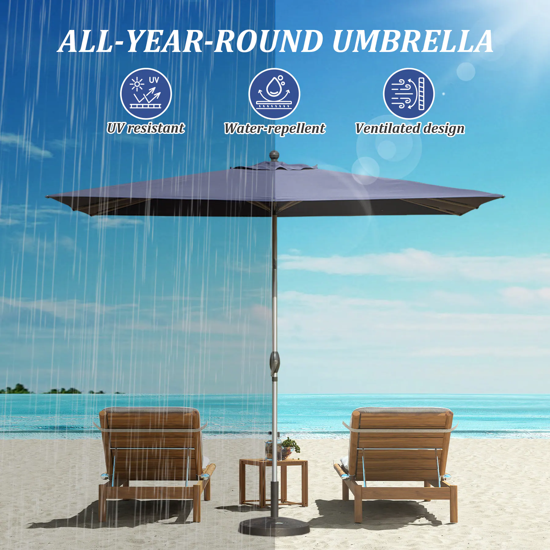 Ecooso Rectangle Patio Umbrella with Crank Lift and Tilt Function ...