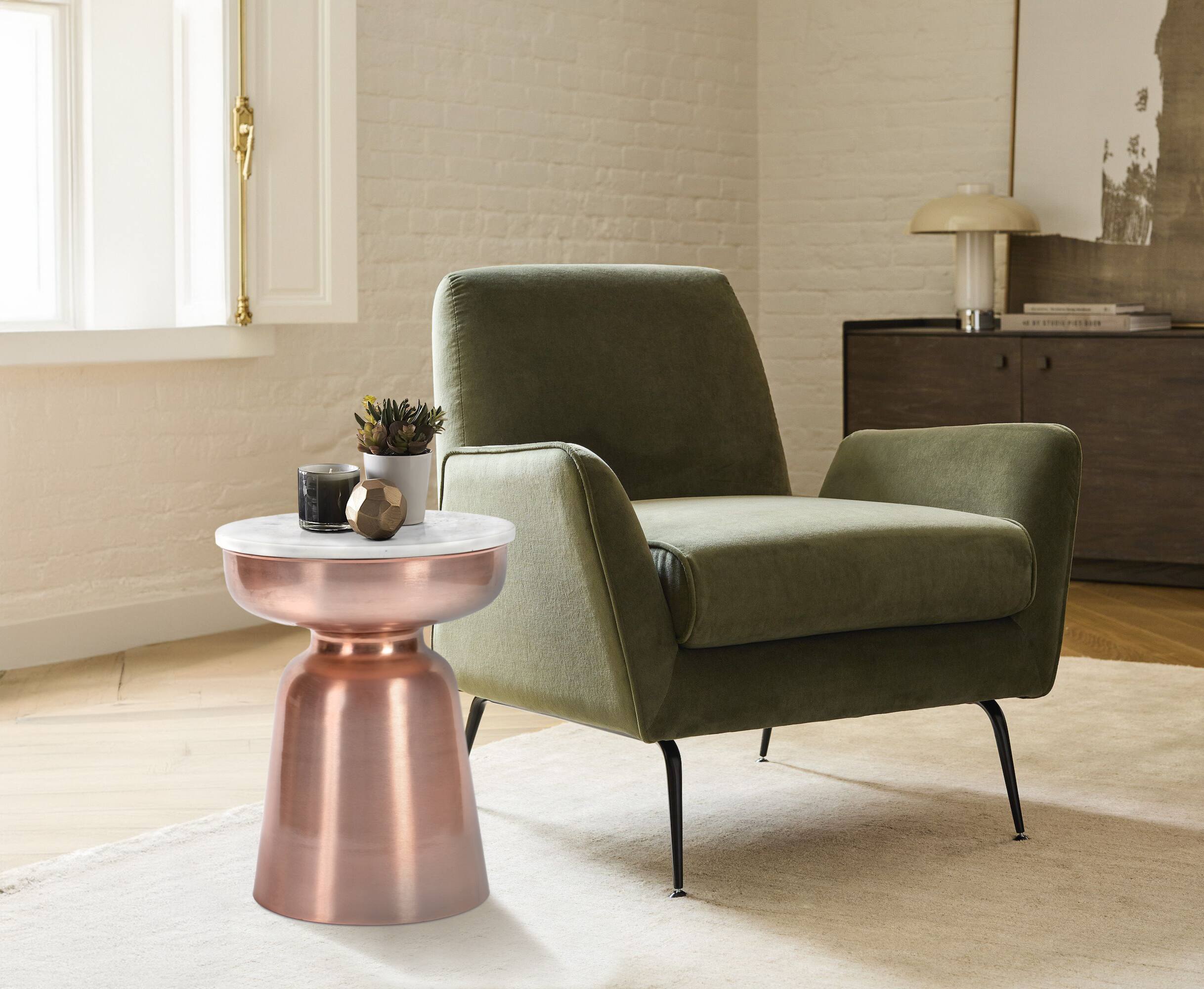 Finch Adler Brass Metal Side Table White/Rose Gold FUTB10153B - Best Buy