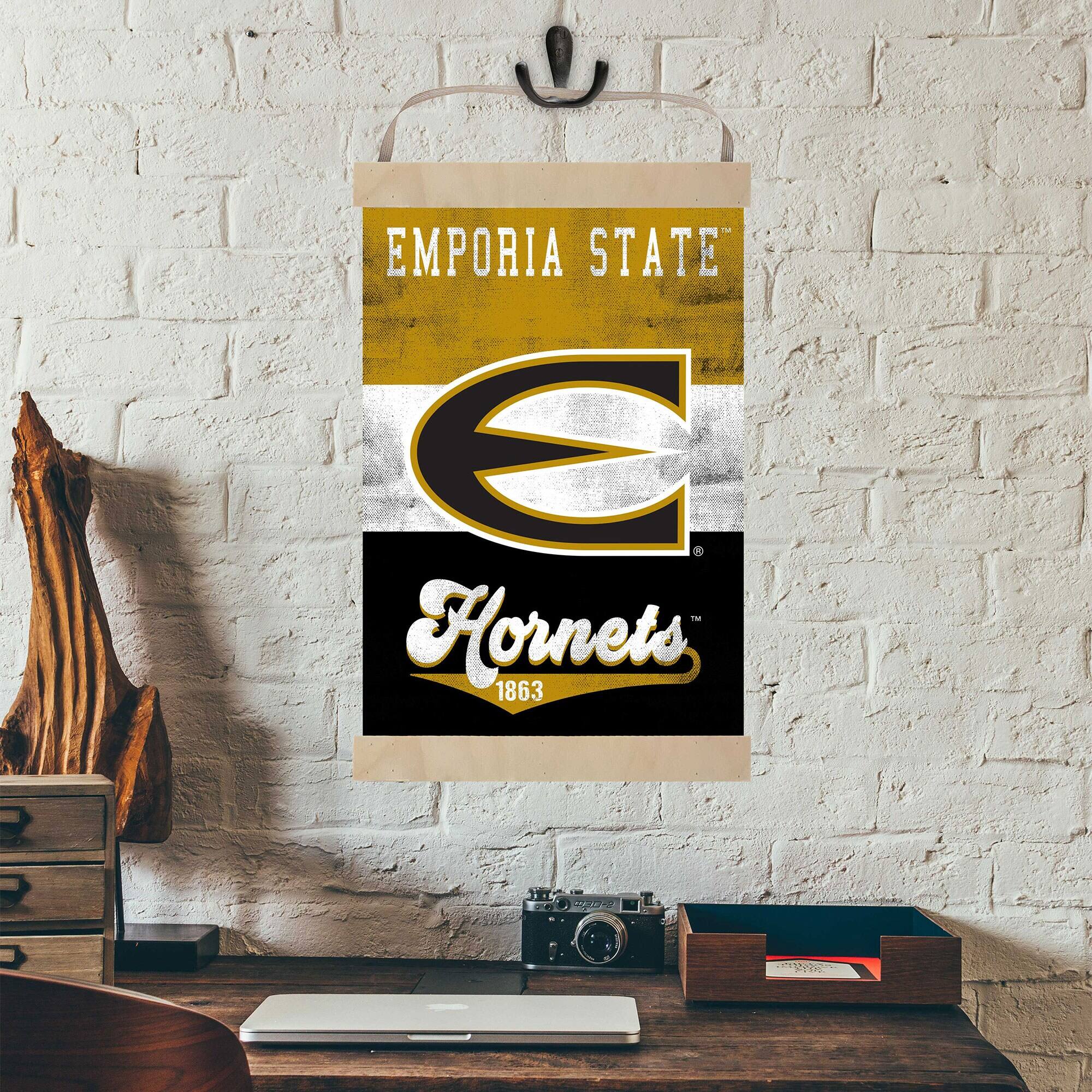 Jardine Emporia State Hornets Reversible Retro Logo Banner Sign Black ...