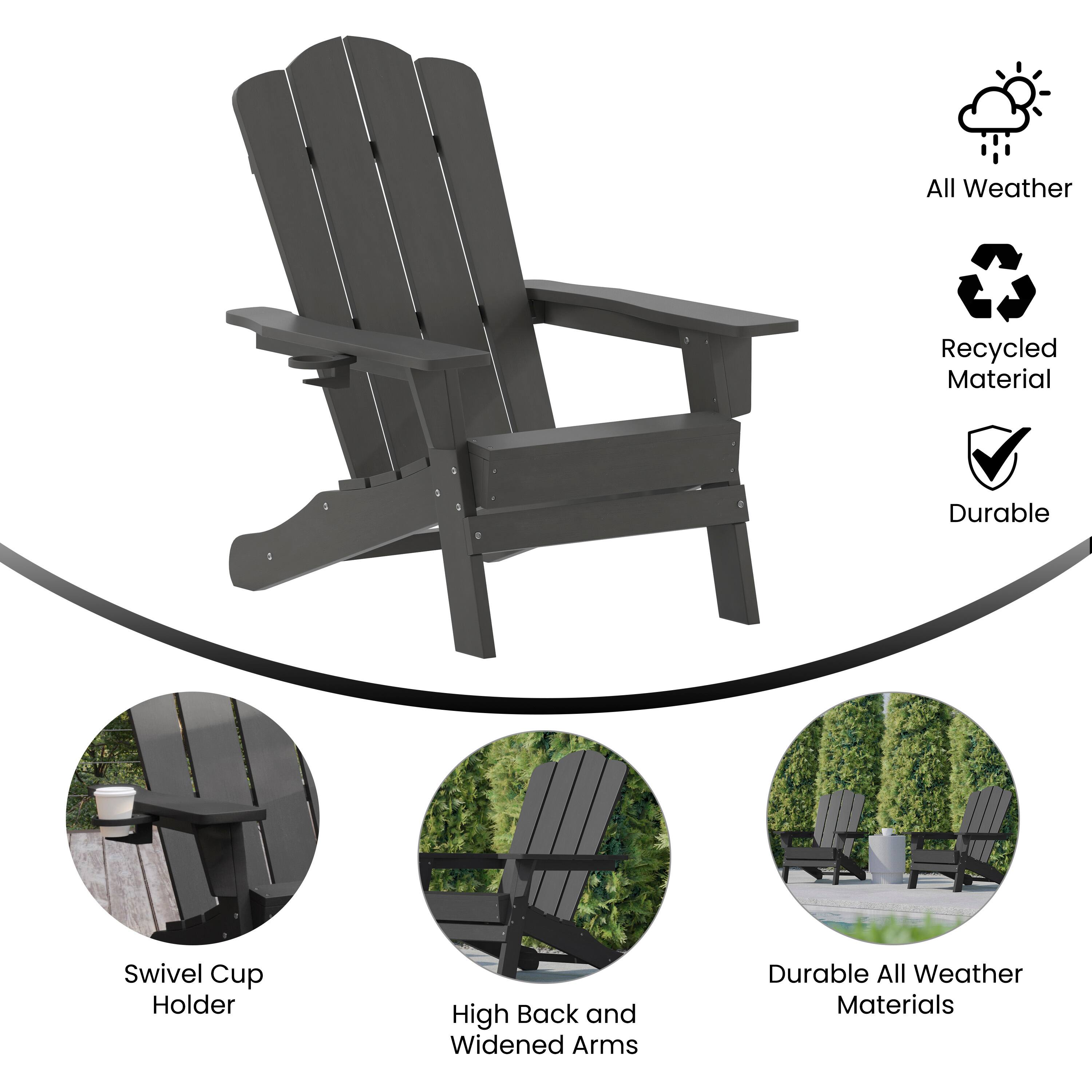 Emma + Oliver Tiverton Adirondack Chair with Cup Holder, Weather ...