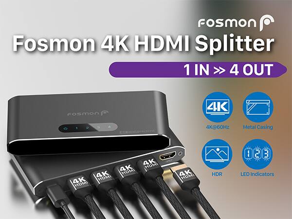 Fosmon 4 Port 4K HDMI 2.0 Splitter for Dual Monitors (Mirror Only), Supports Downscale, HDR10 ...