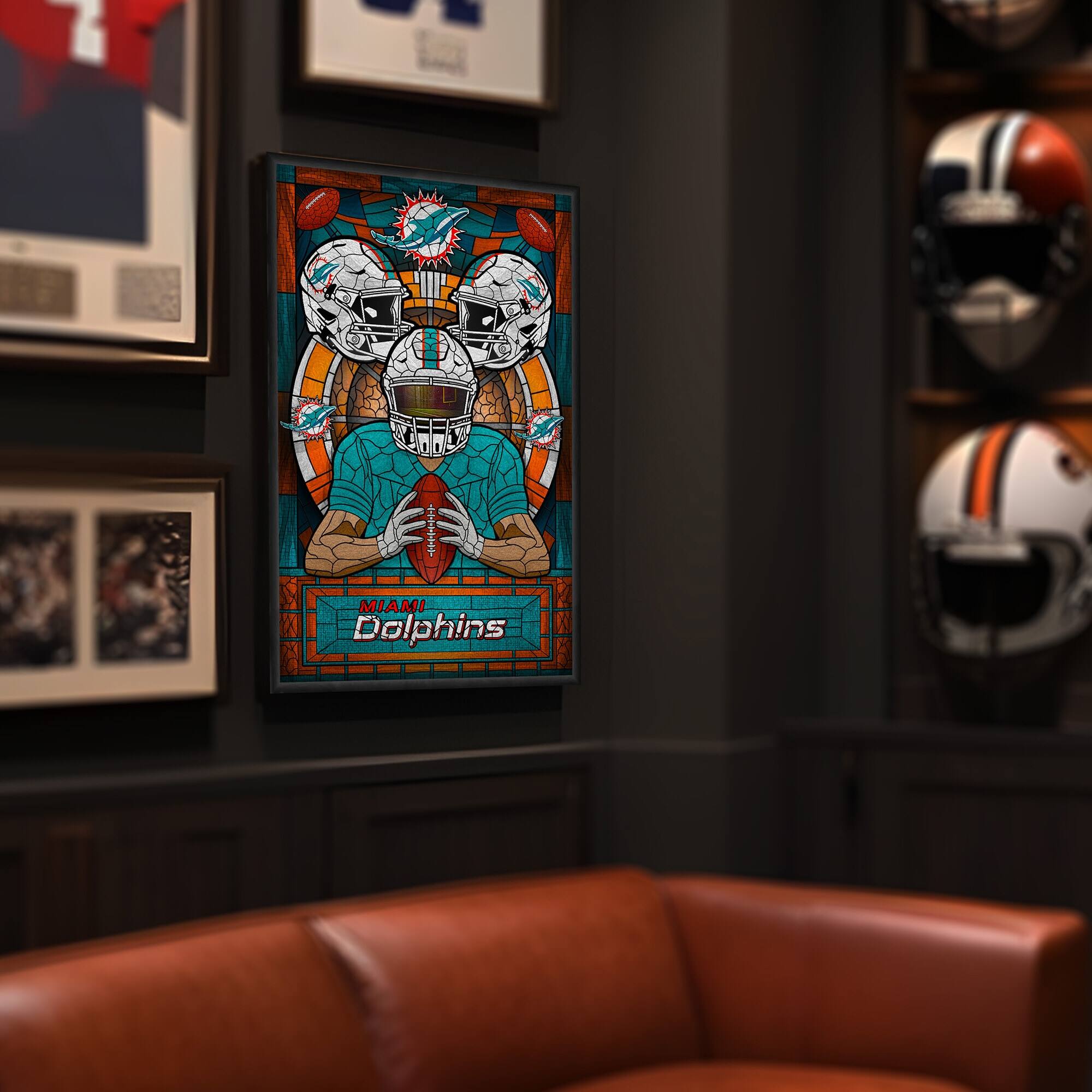 Sporticulture Miami Dolphins Framed Stained Glass Art Print Blue ...