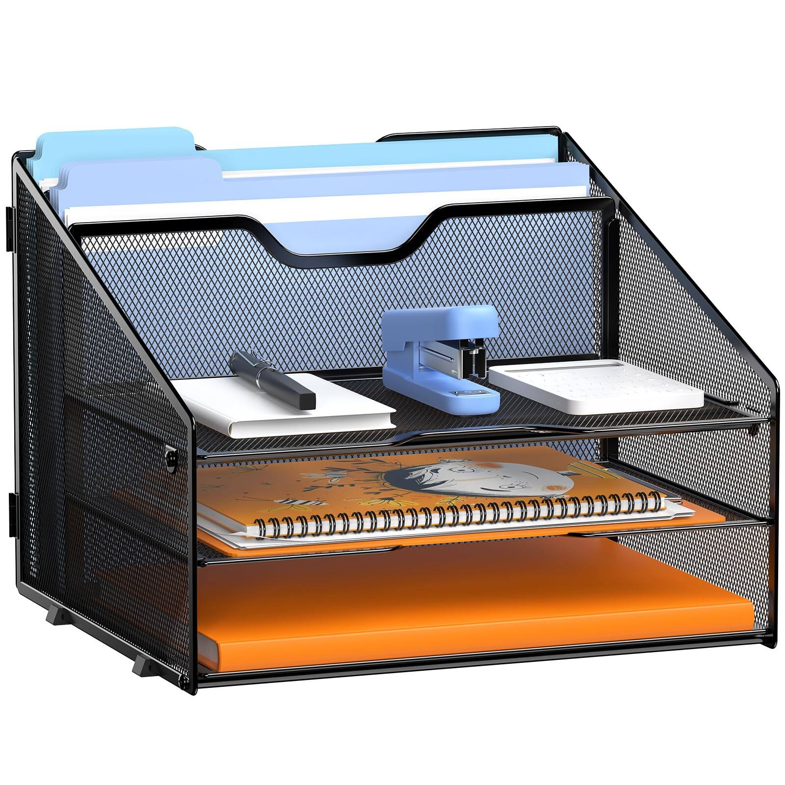 Dapper Styles Letter Tray Organizer Mesh Desk File With 3 Paper Trays ...
