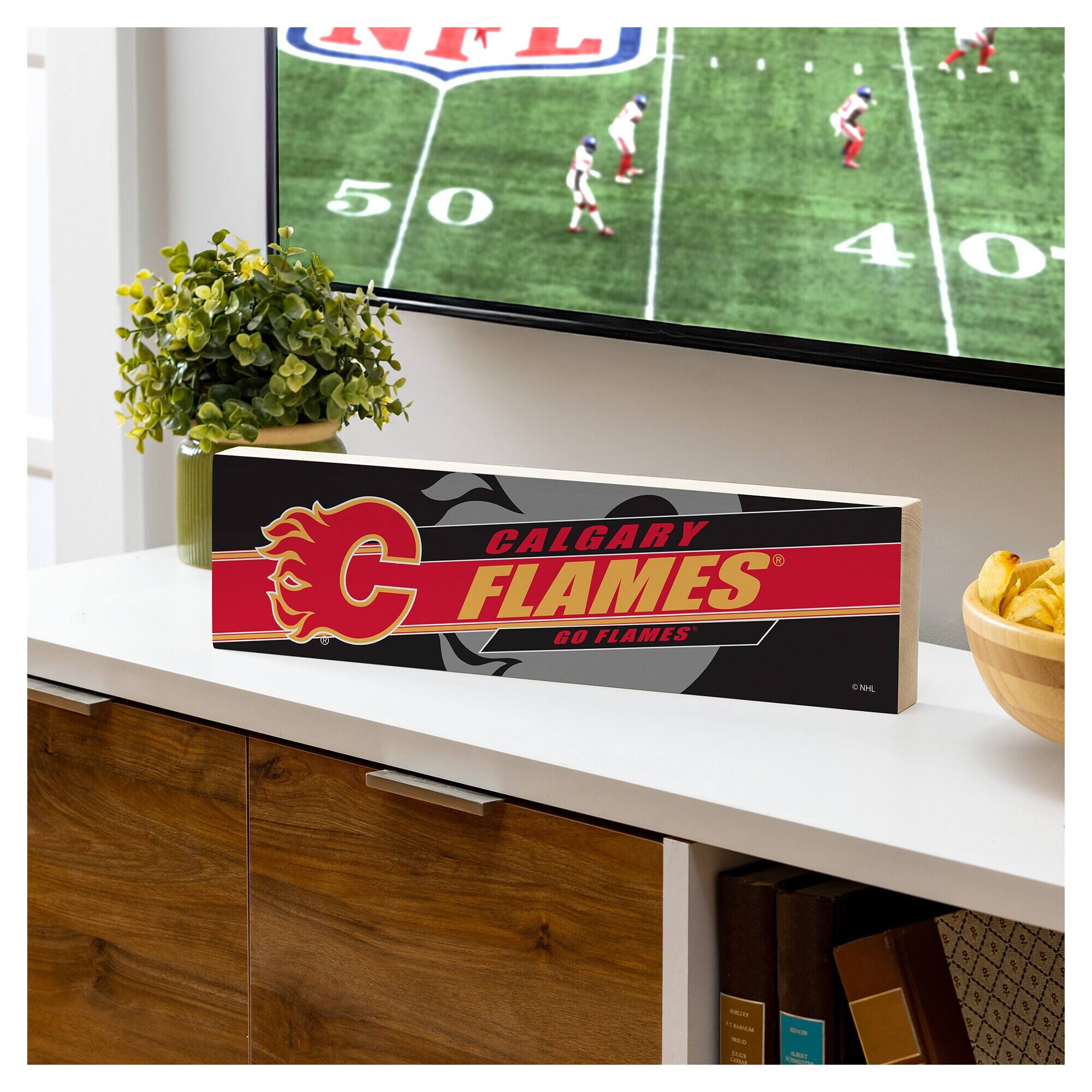 Evergreen Enterprises Calgary Flames 5" x 18" Shadow Logo Wood Mantle ...