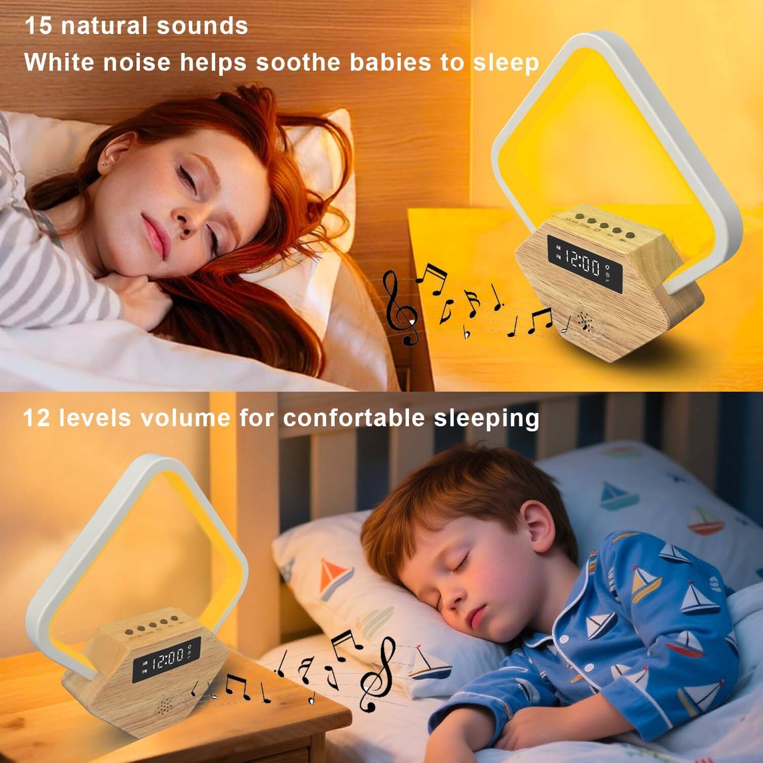Stamp n Camp Wood Sunrise Alarm Clock with White Noise Machine 3 Color ...