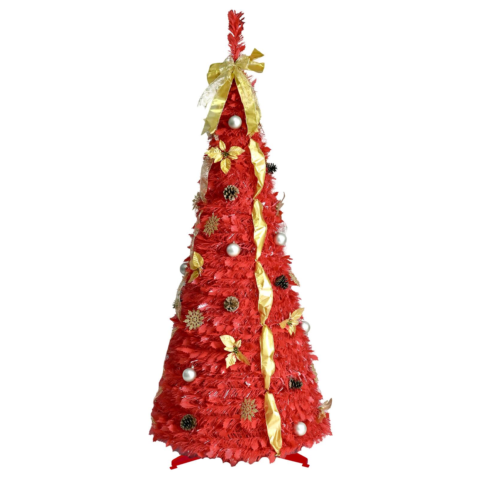 Spaco 6ft Pop Up Christmas Tree with 150 Lights and Ornaments Red WZT ...