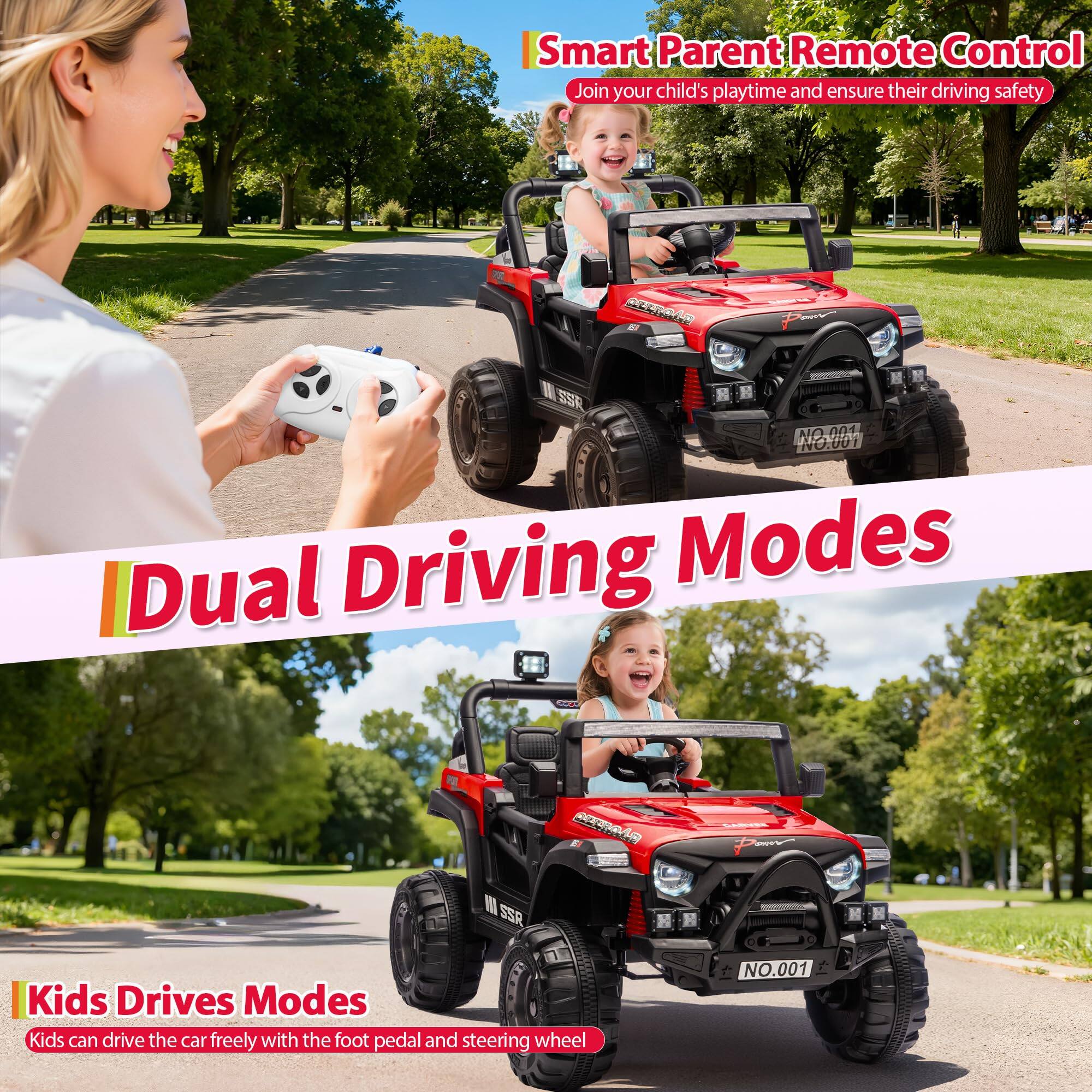 Babevy 12V Kids Ride On Truck, Remote, Spring Suspension, Bluetooth ...