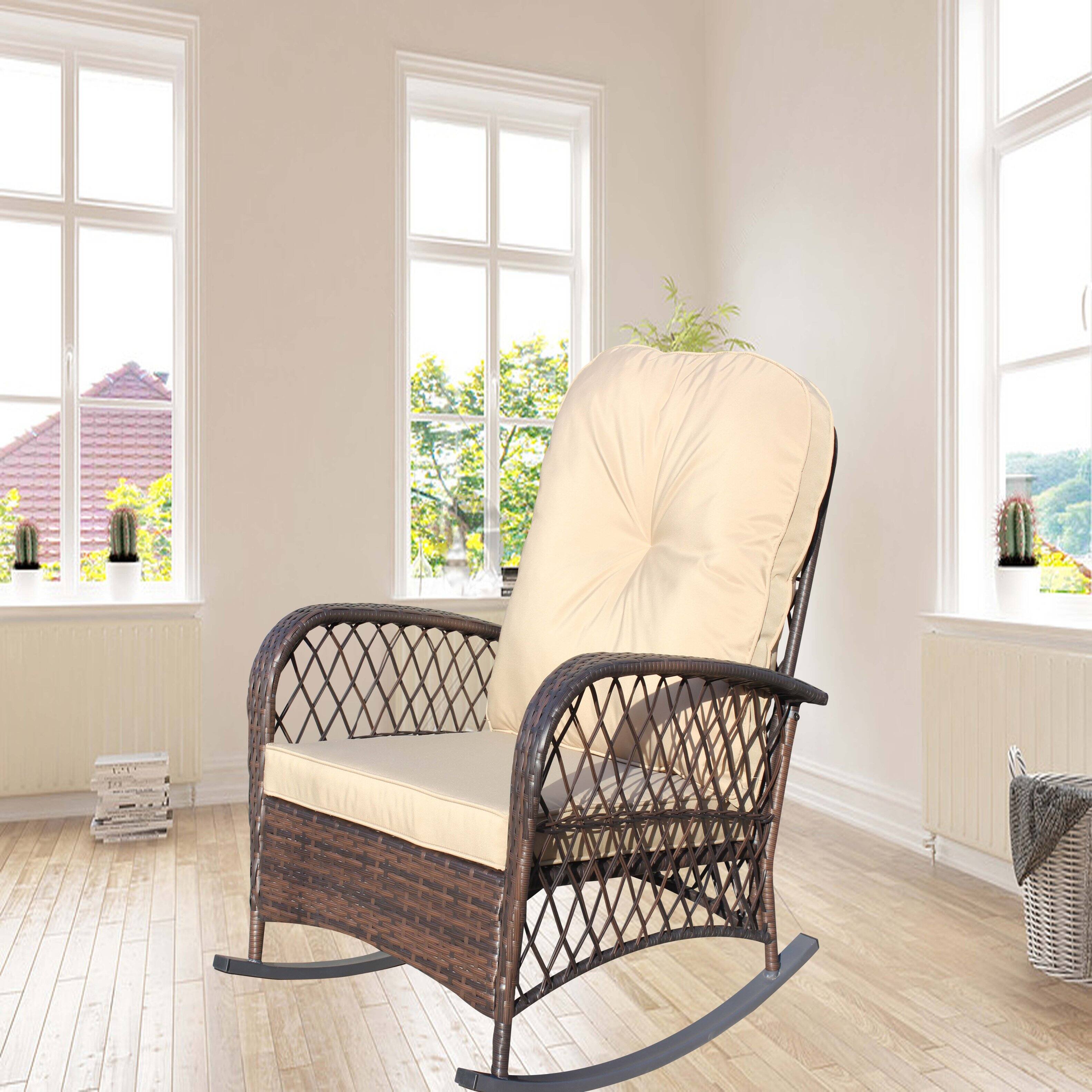 Wide Tiramisubest - Outdoor Wicker Rocking Chair with Seat,Steel Frame ...