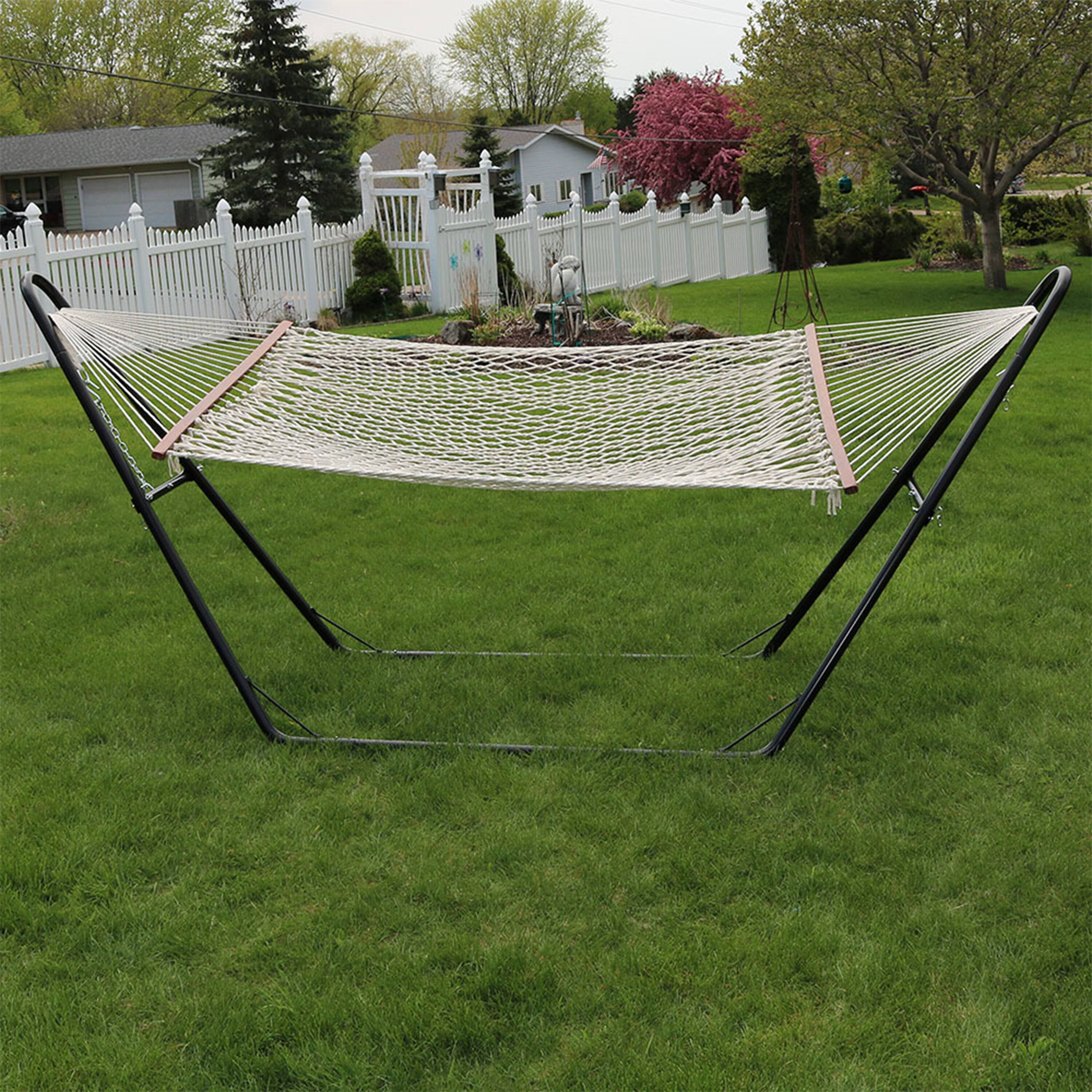 Sunnydaze Large Cotton Hammock with Universal Steel Stand Off white ...