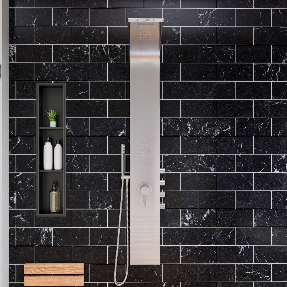 Alfi 8" x 36" Brushed PVD Stainless Steel Vertical Triple Shelf Shower ...