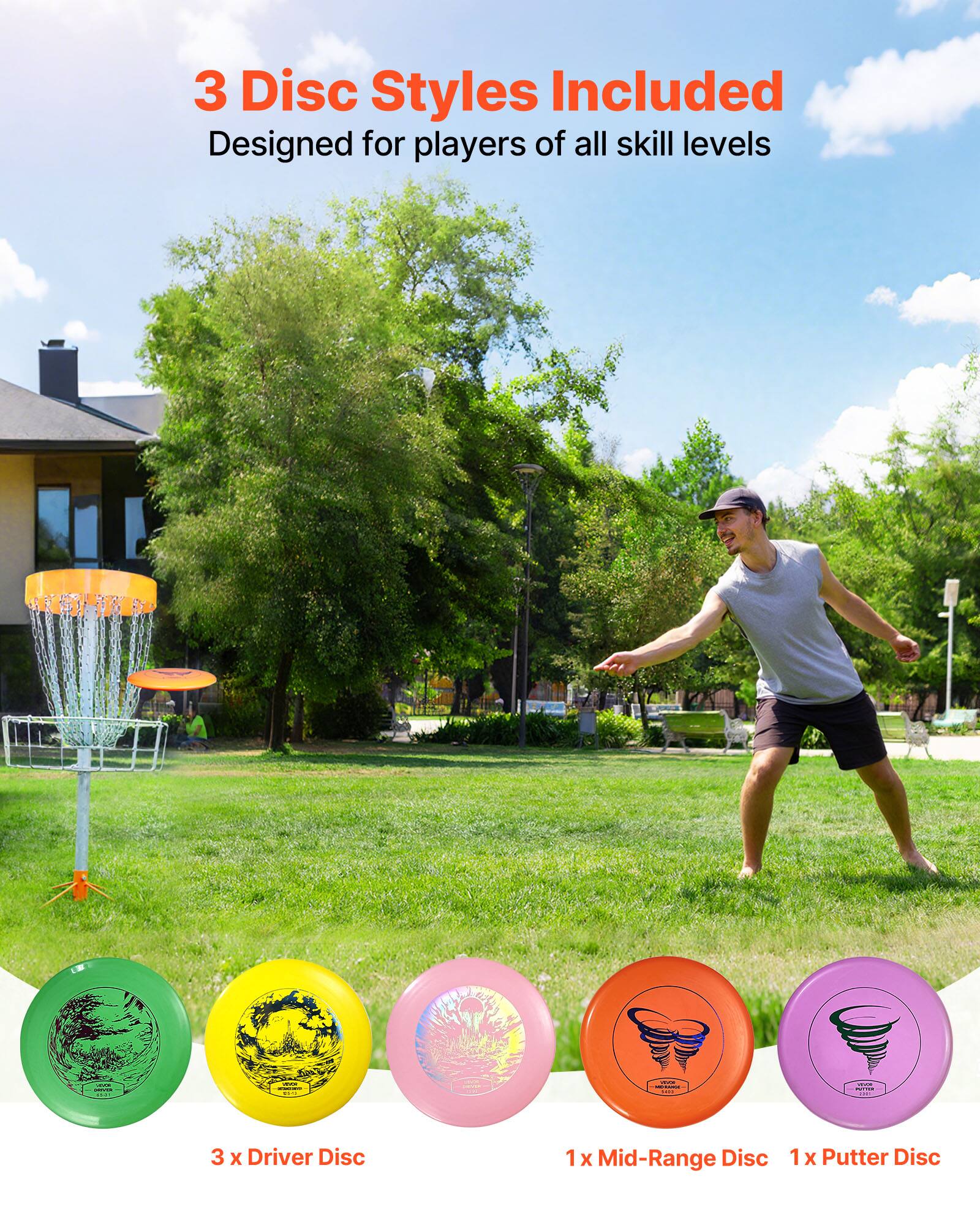 VEVOR Disc Golf Set, 5 Piece Starter Kit for Beginners, Includes Putter ...
