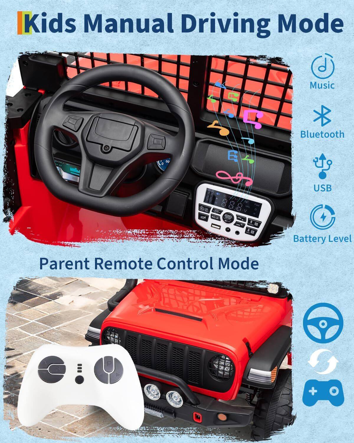 Qeetex 24V 2 Seats Kids Ride on Car with Remote Control, Electric ...