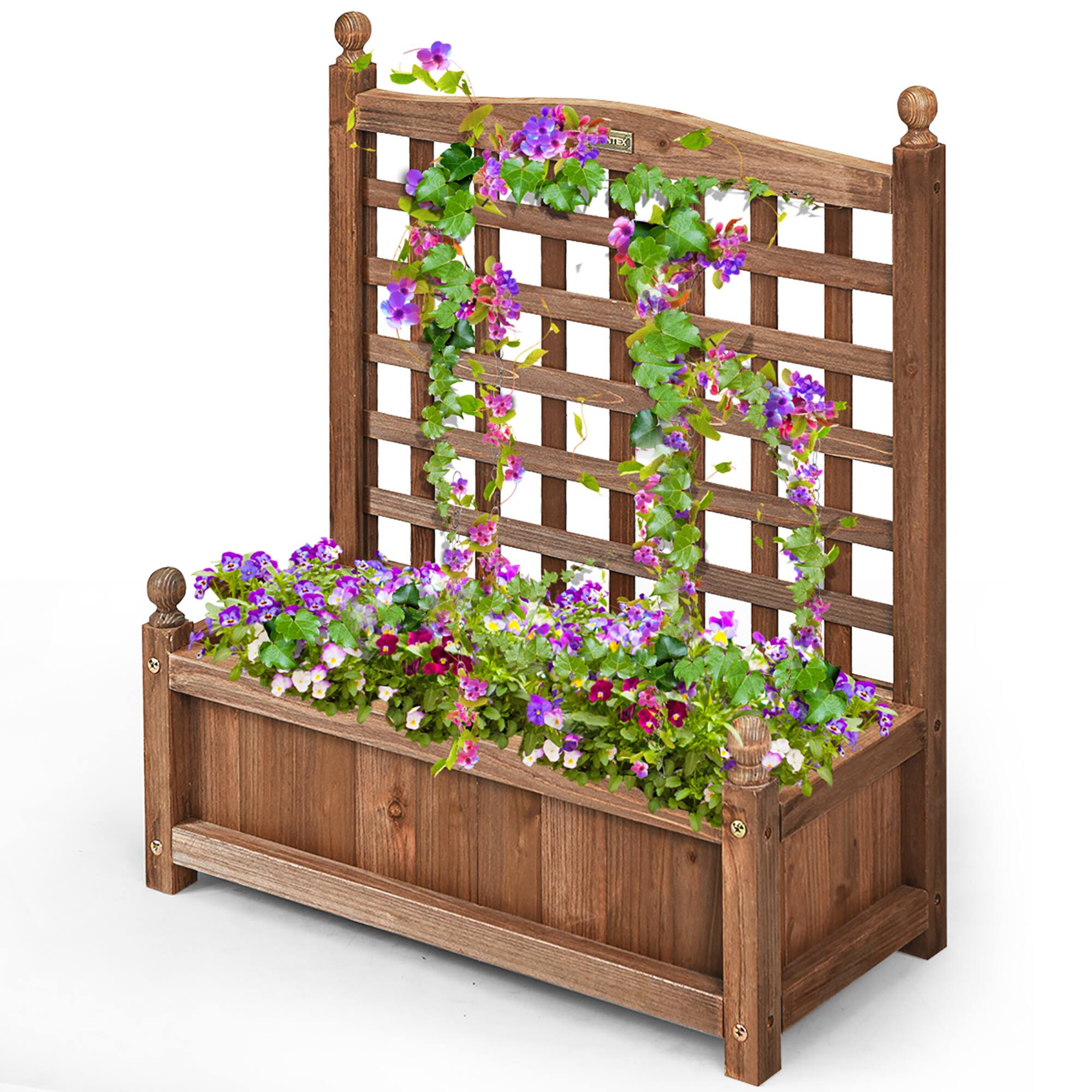Costway 2 PCS Solid Wood Planter Box with Trellis Weather Resistant 25 ...