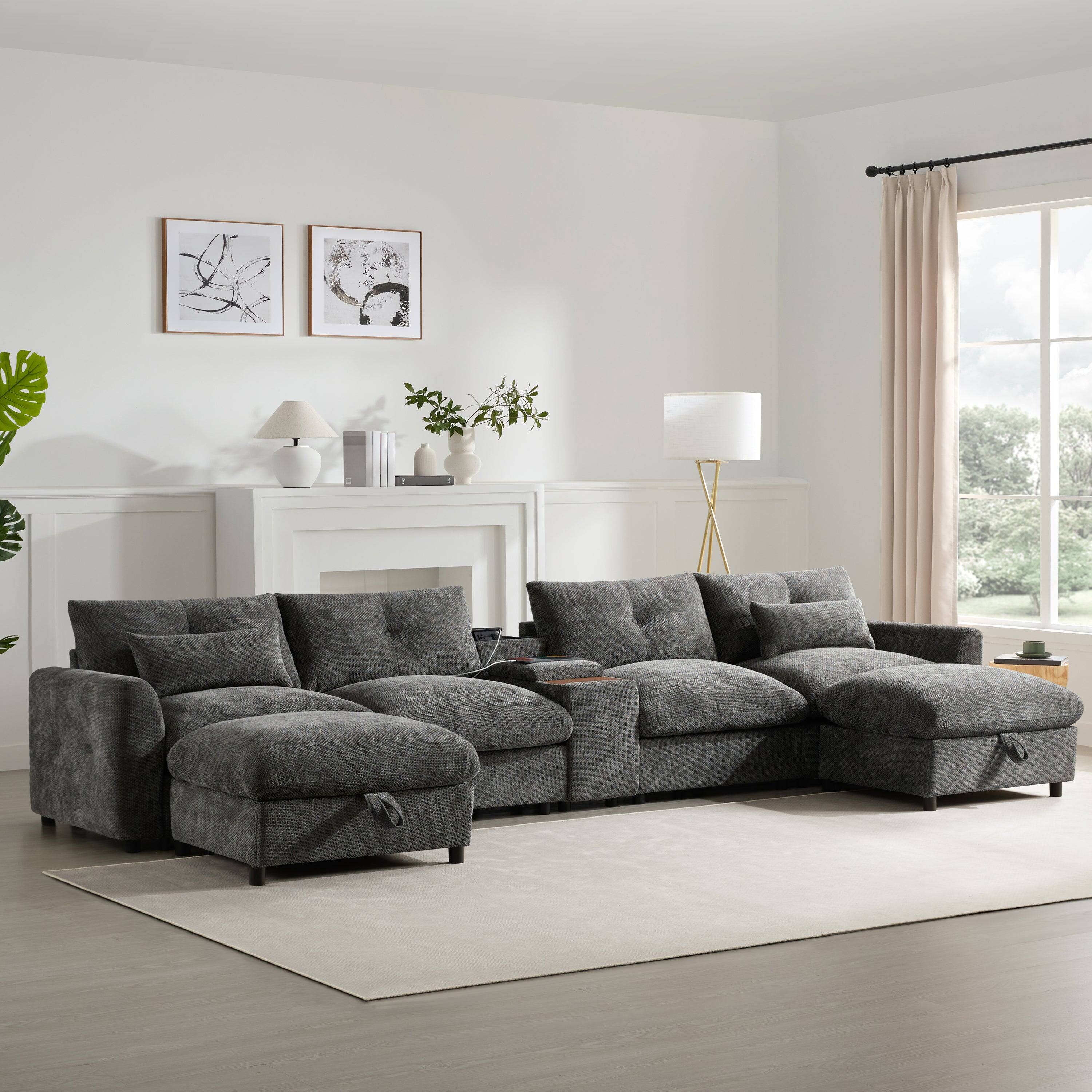 Boyel Living Modular Sectional Sofa Pull line&Tufted Design USB Charger ...