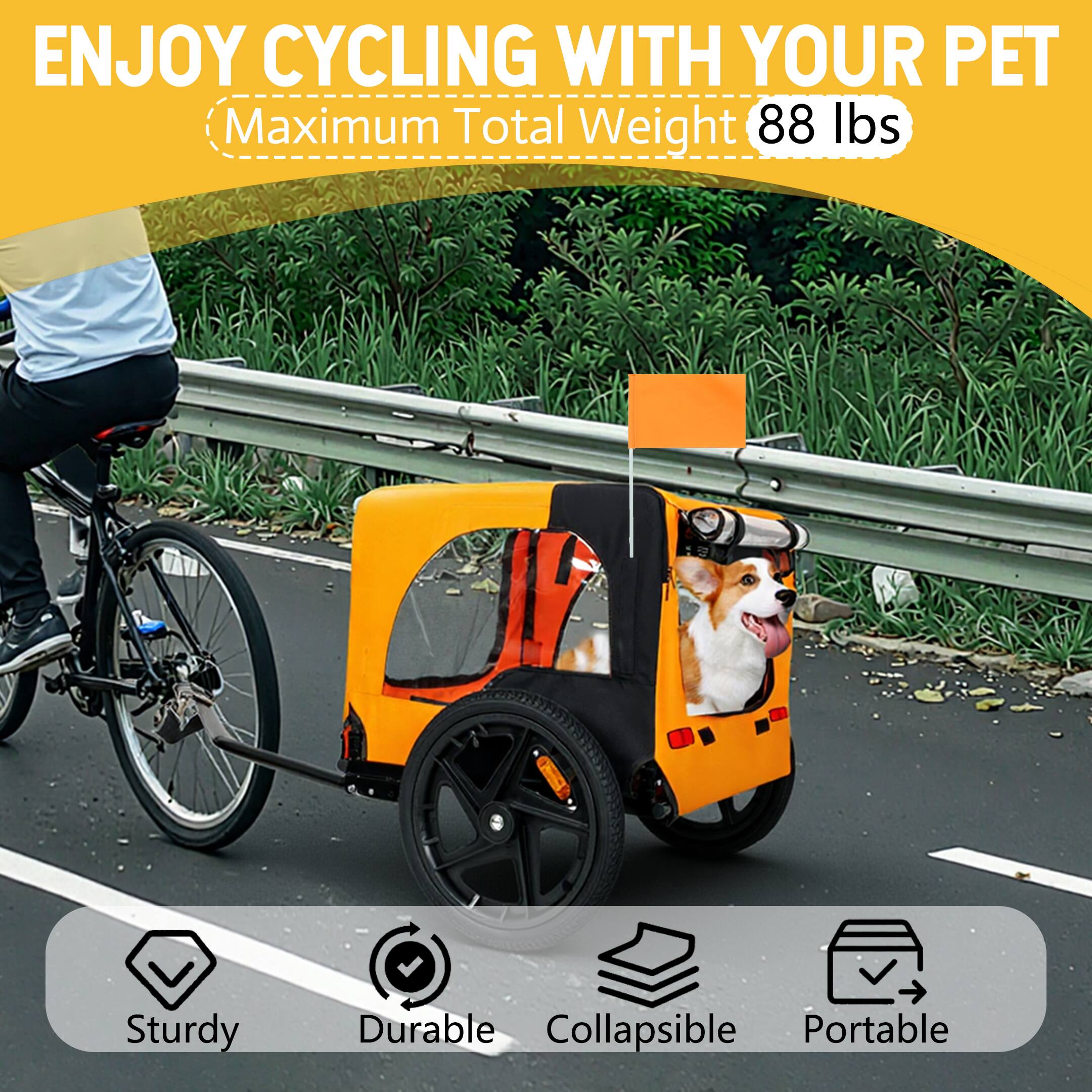 ELEMENT ACE Heavy Duty Collapsible Pet Bike Trailer with All Terrain Wheels & Universal Hitch ...