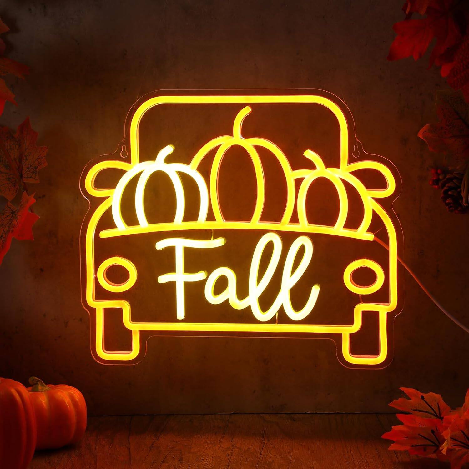 Auledio Thanksgiving Fall Neon Sign Autumn Decor Pumpkin Truck LED ...
