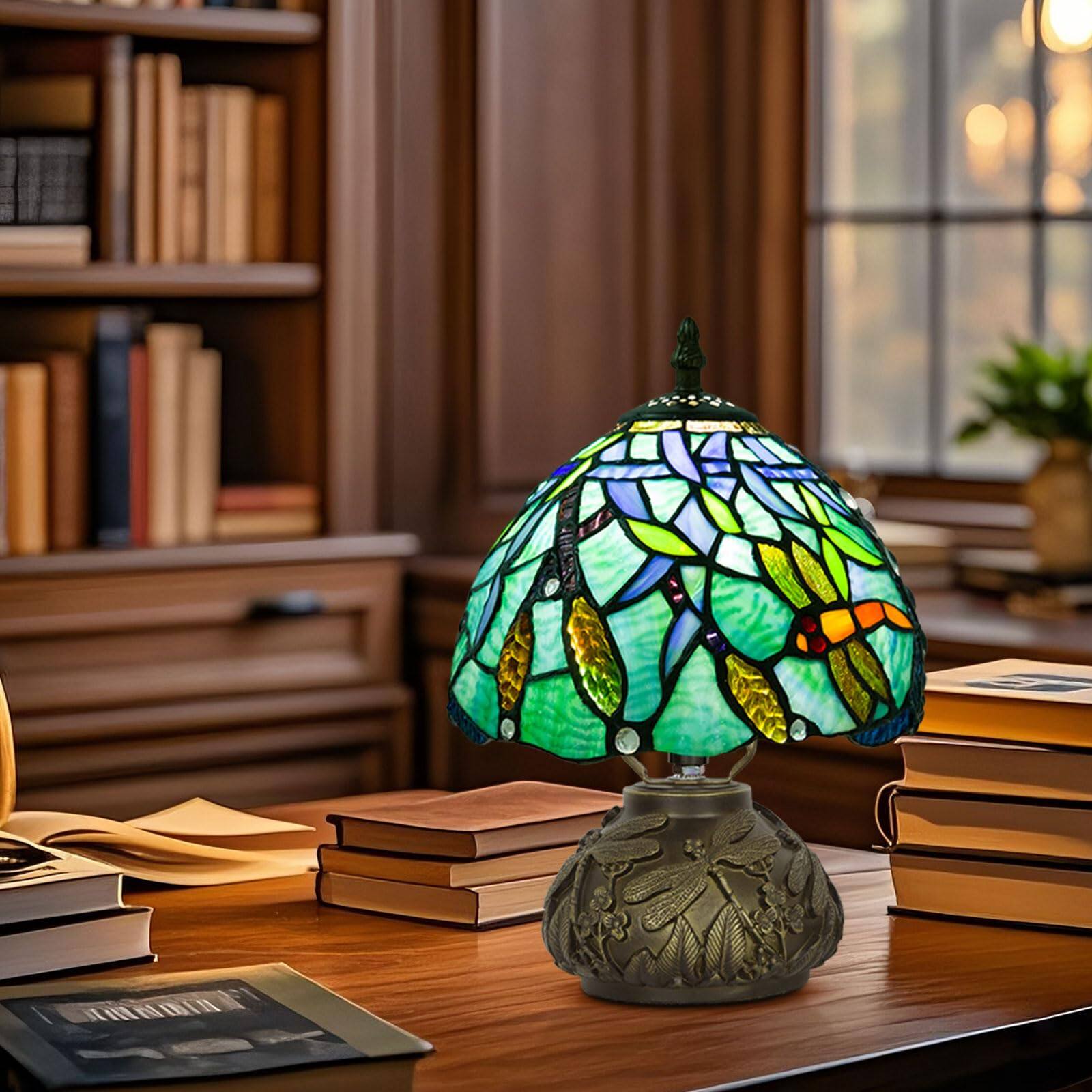 TECH SAFARI Small Table Lamp Stained Glass Inch Mushroom Style Mini ...