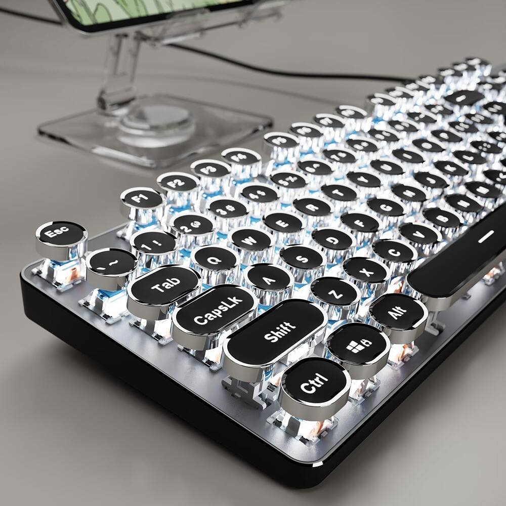 MOSZAR LLC Wired Mechanical Keyboard, 104 Keys Aesthetic Typewrite ...