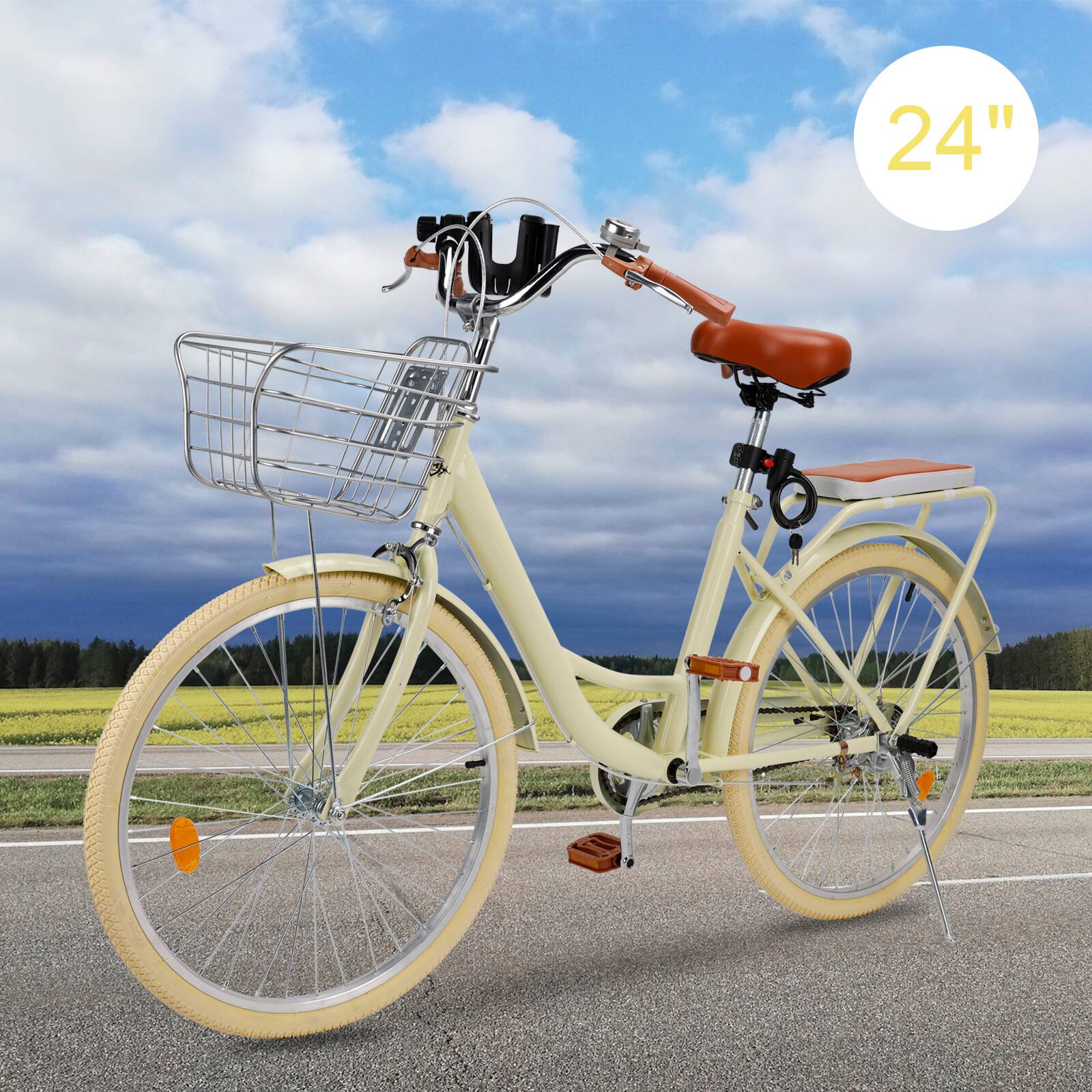 Topteng 24" Beach Cruiser Bike for Men/Women with Cup Holder, High ...