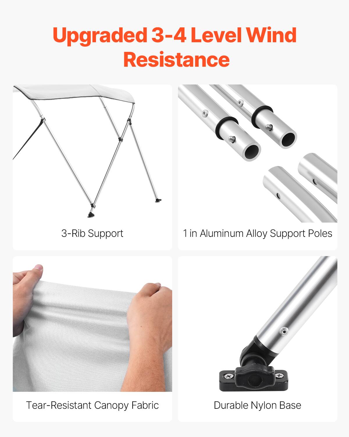 VEVOR 3 Bow Boat Bimini Tops, 600D Polyester Canopy with Aluminum Alloy ...