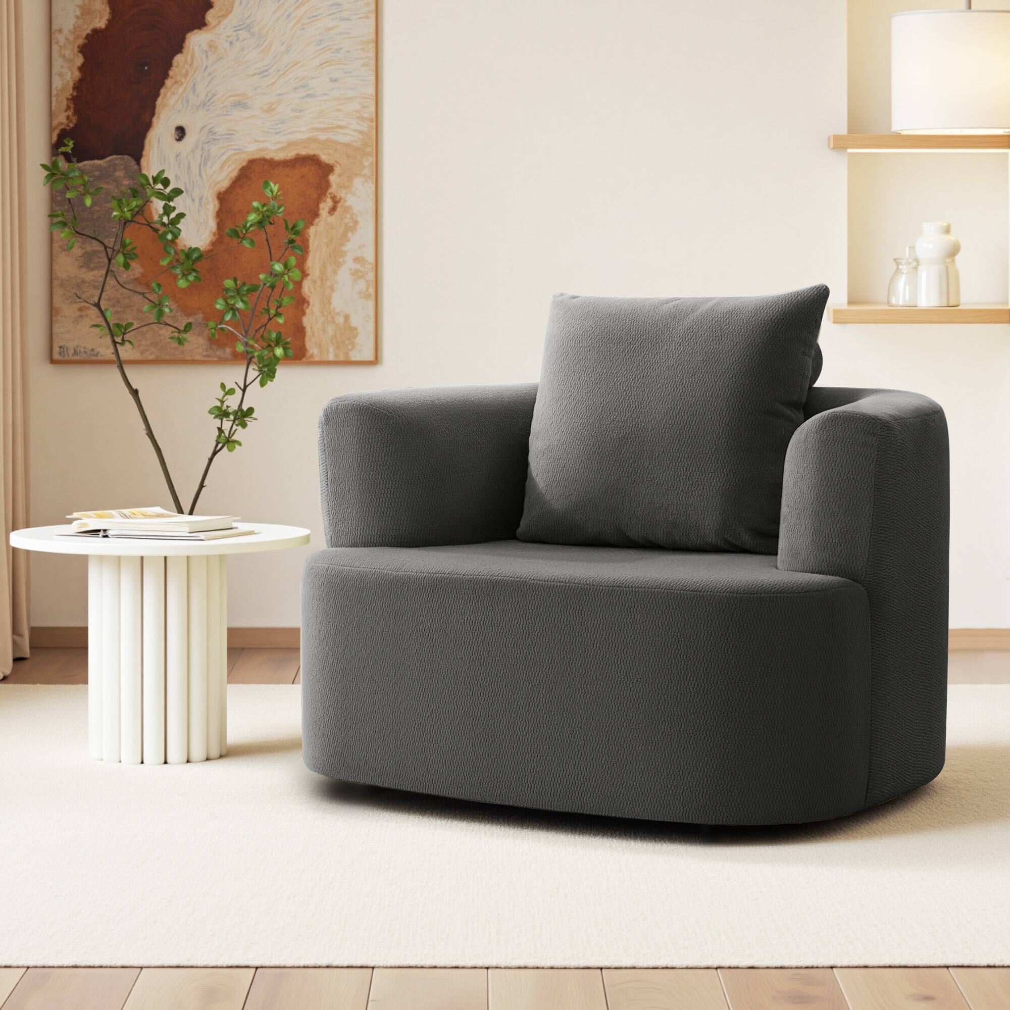 KERDOM Plush Swivel Accent Armchair, Single Sofa Lounge Chair ...