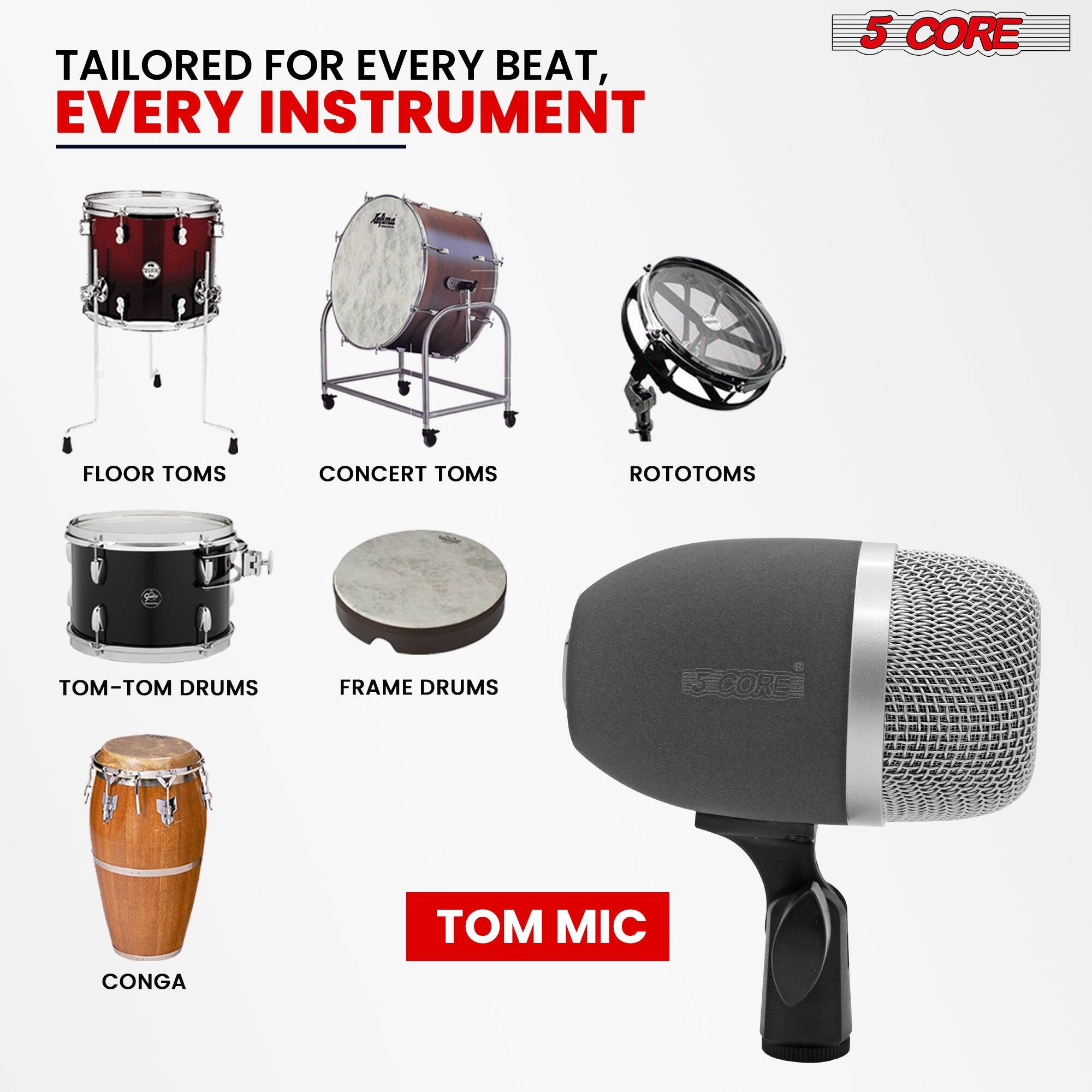 5 CORE Tom Snare Mic Cardioid Dynamic Microphone for Drum Kit ...