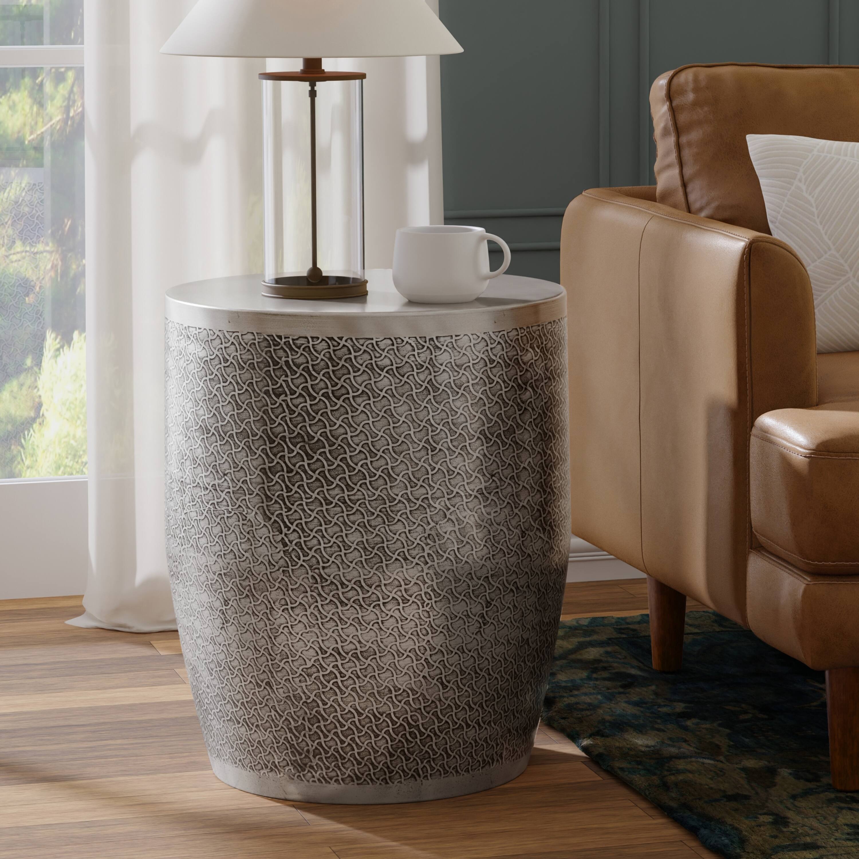 Simpli Home Johnsen 18 inch Wide Boho Web Pattern Metal Accent Table ...