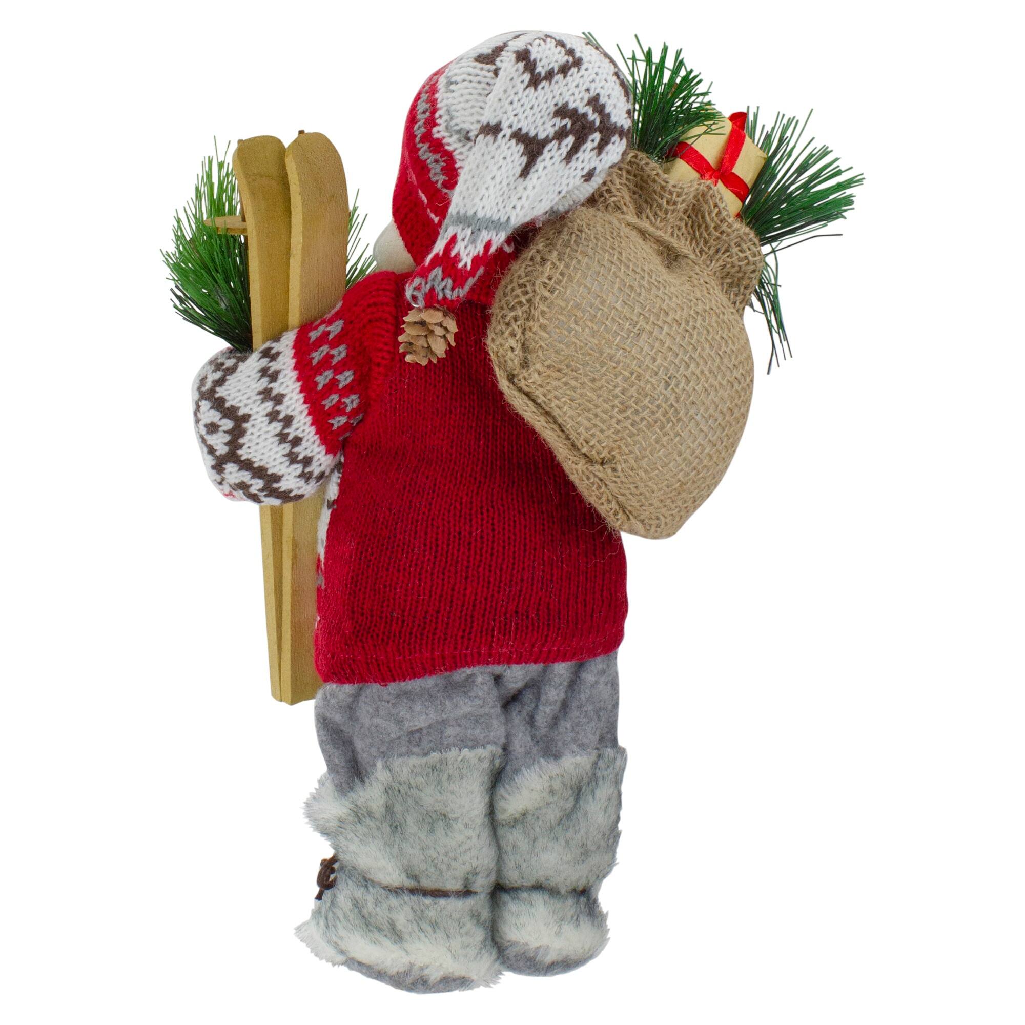 Northlight Standing Nordic Santa with Skis Christmas Figure 12" Red ...