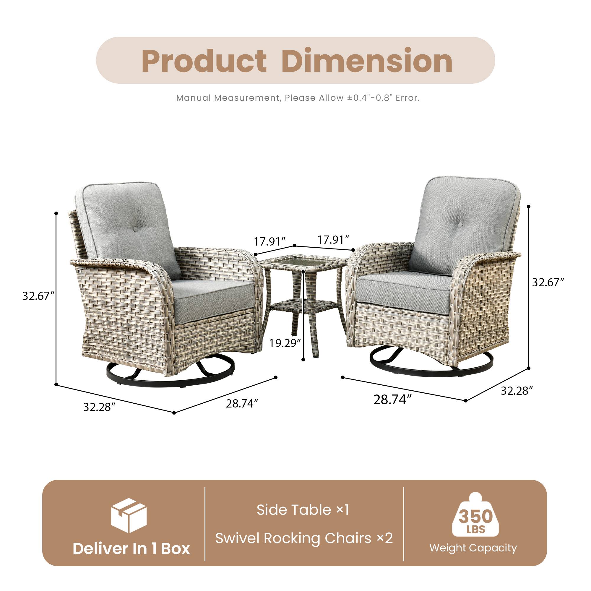 Ovios 3 PCS Patio Rocker Set, Wicker Rocking Chairs, Rattan Swivel ...