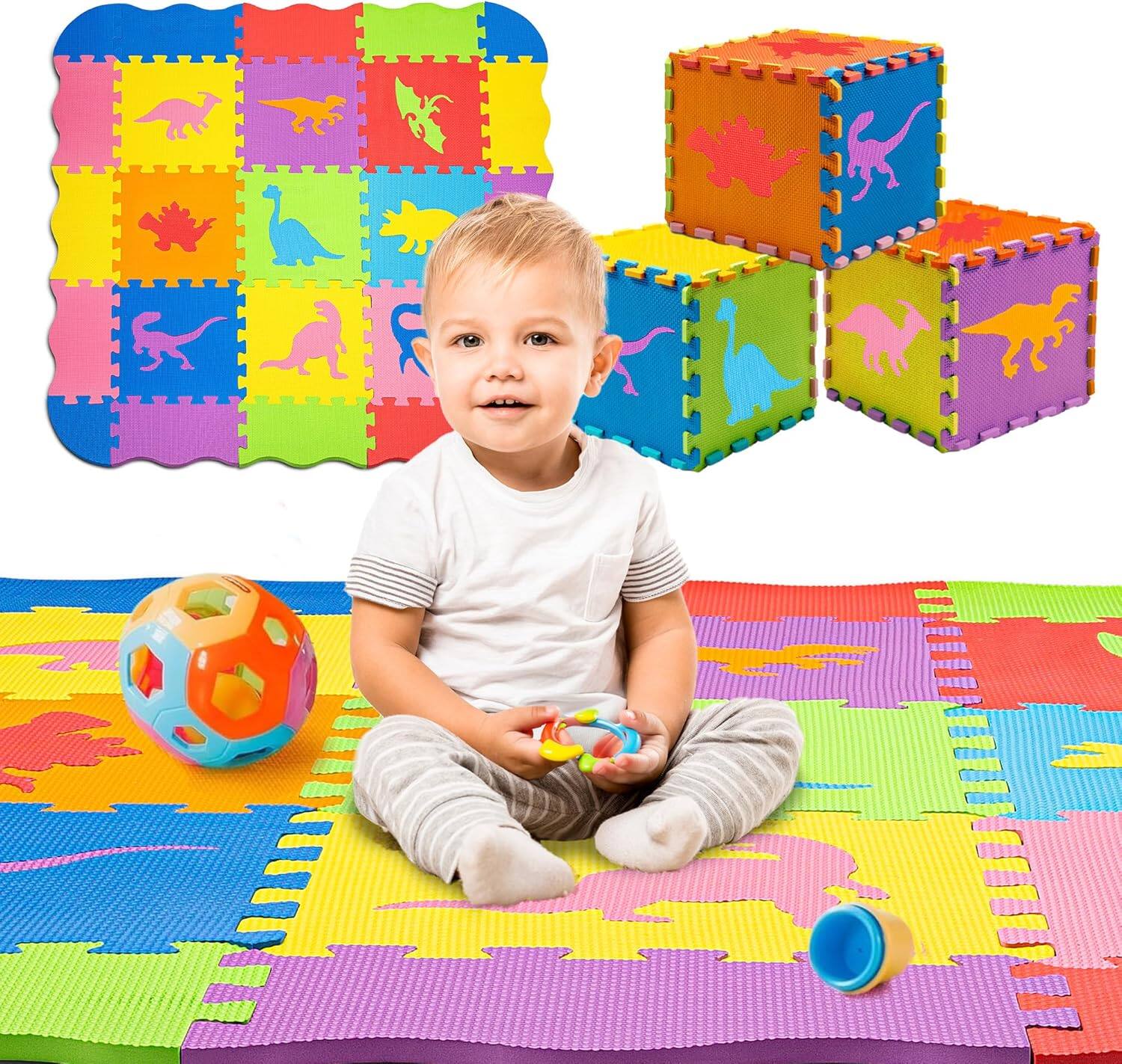 Toyvelt Foam Puzzle Floor Mat for Kids – 12x12 25 Tiles Interlocking ...